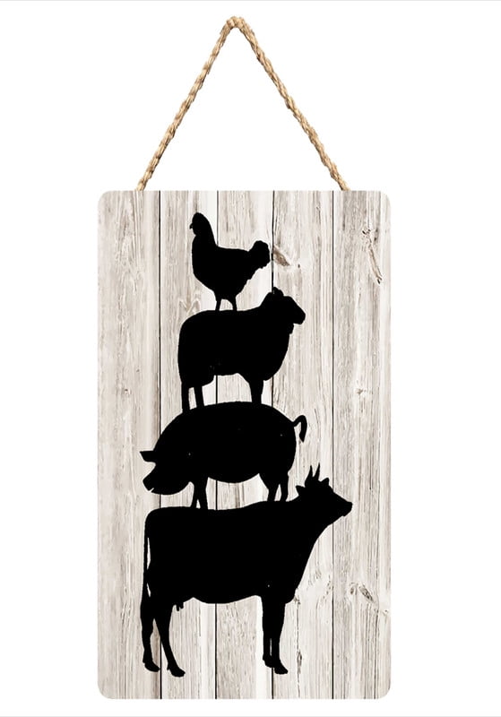 Wooden Plaque Farm Animal Stack Ornament Wooden Sign Country Primitive ...