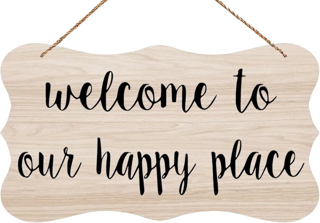 Wooden Plaque Sign Welcome To Our Happy Place Welcome Greeting Wall ...