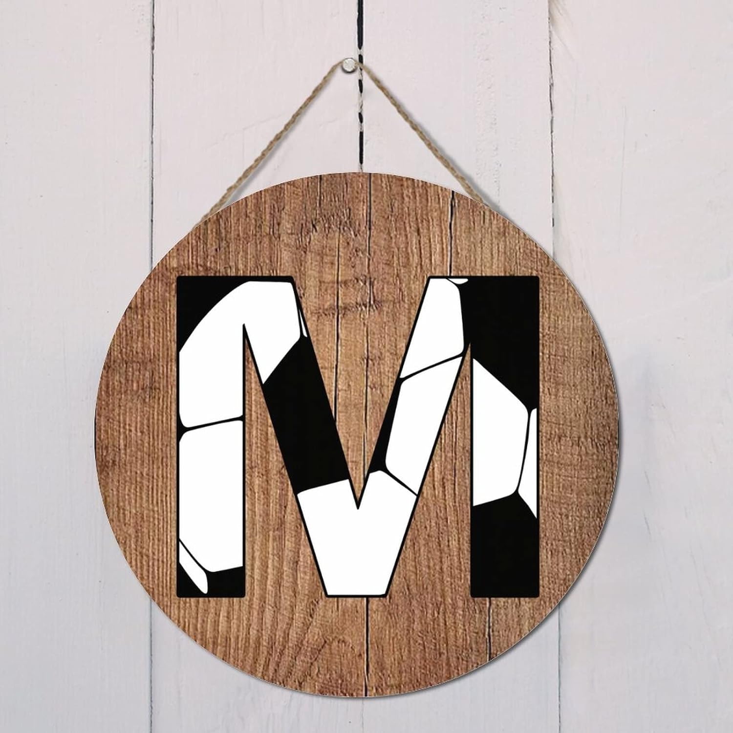 Wooden Plaque Soccer Football Print Initial Letter M Home Decor Signs ...