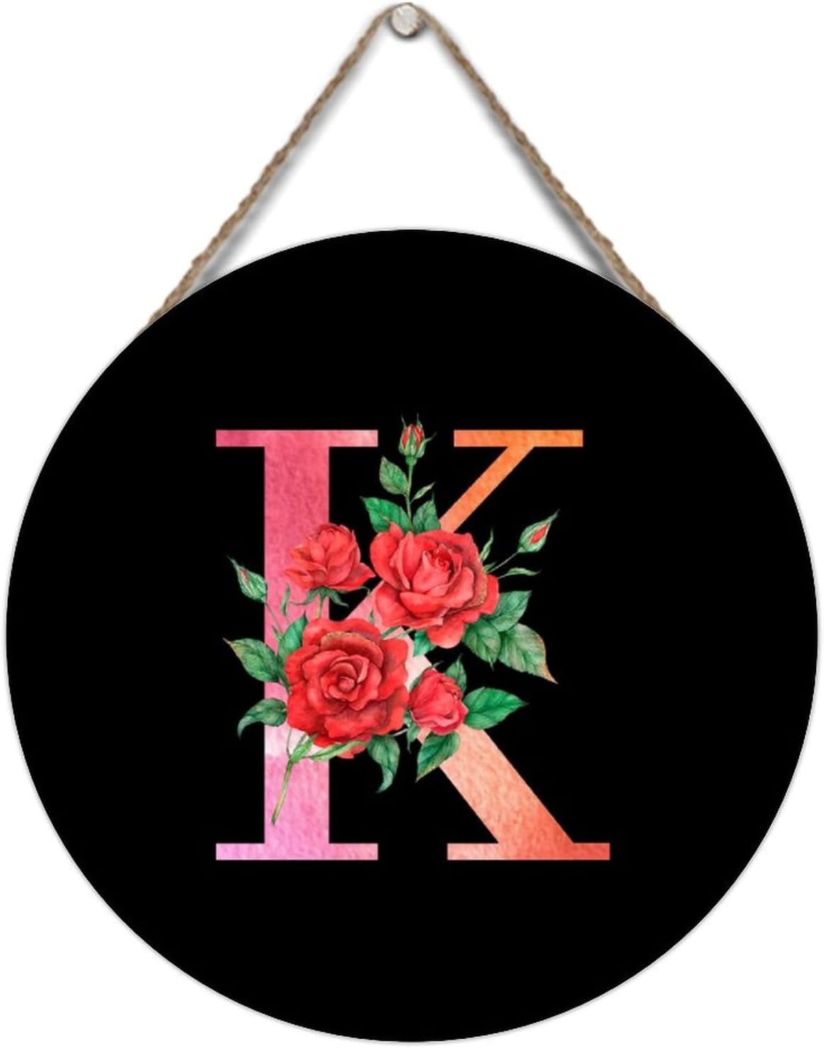 Wooden Plaques Red Monogram Initial Letter K With Red Floral Wood Signs ...