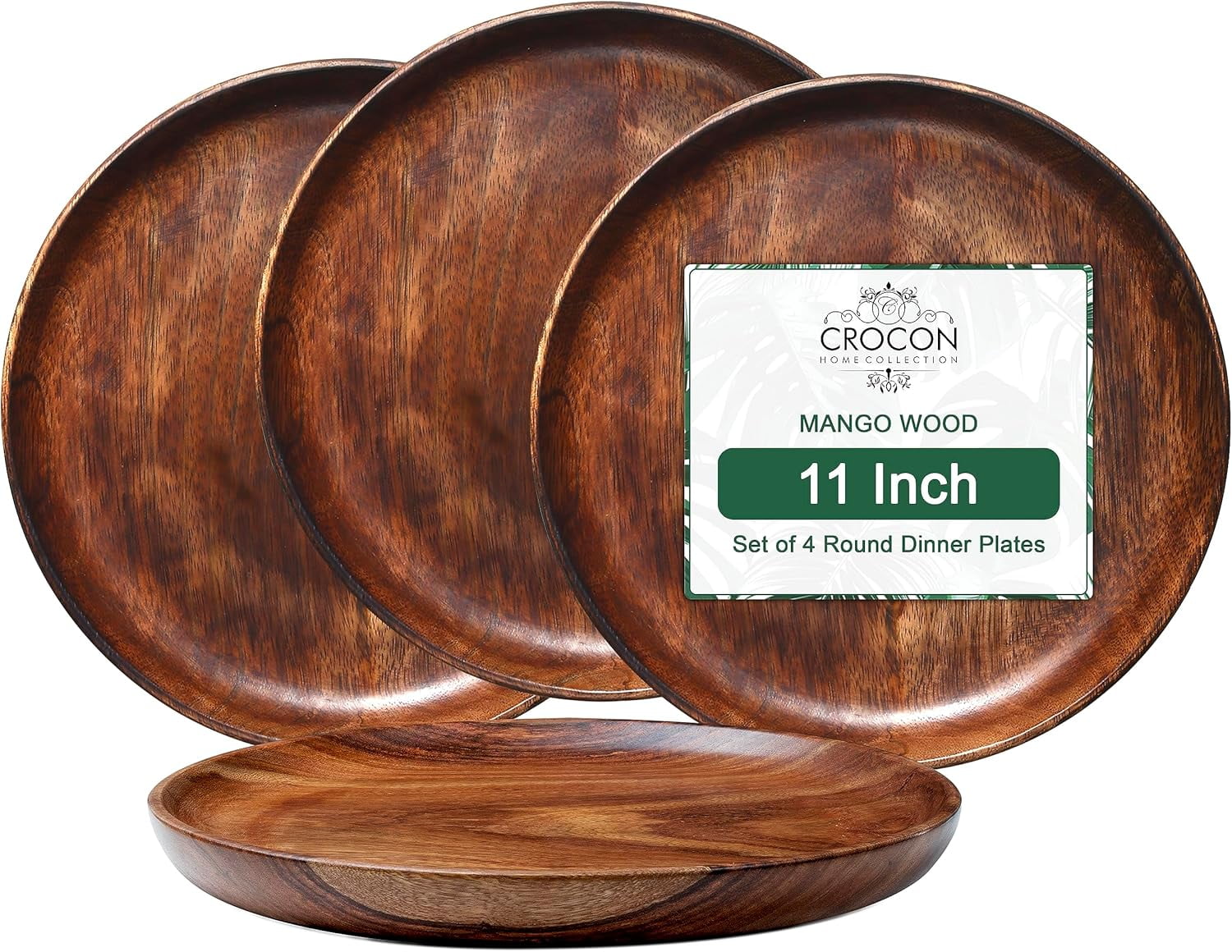 Wooden Plates, Mango Wood Dinner Plates, Round Serving Plate Set of 4 ...