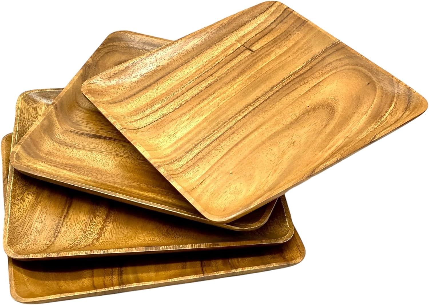 Wooden Plates Set of 4 – 10” Square Acacia Wood Plates, Rustic ...