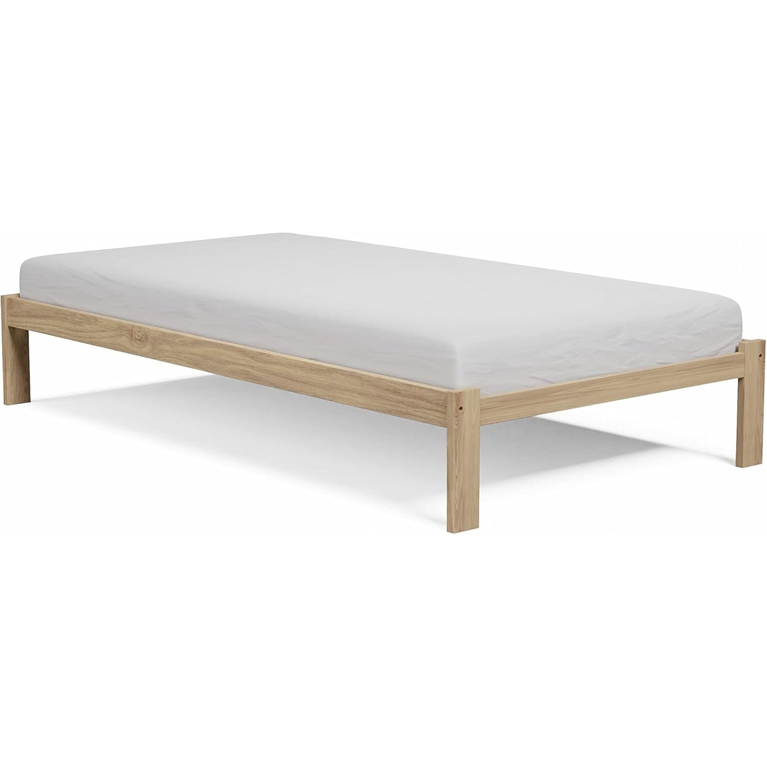 Wooden Platform Bed Solid Pine Wood Twin Size Bed Unfinished with ...