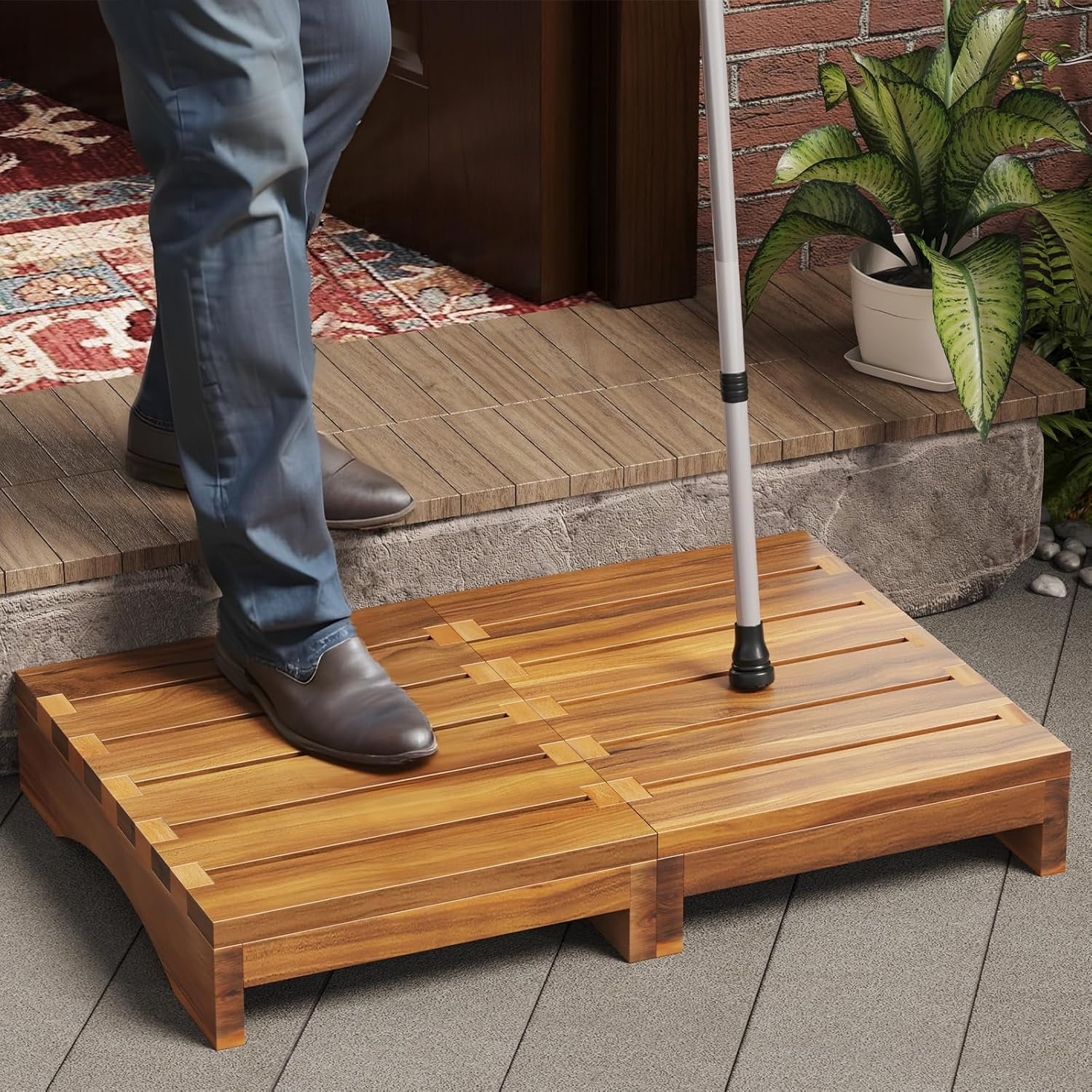 Wooden Platform Step Stool, 3.5" Height Acacia Wood Steps for Outdoor ...