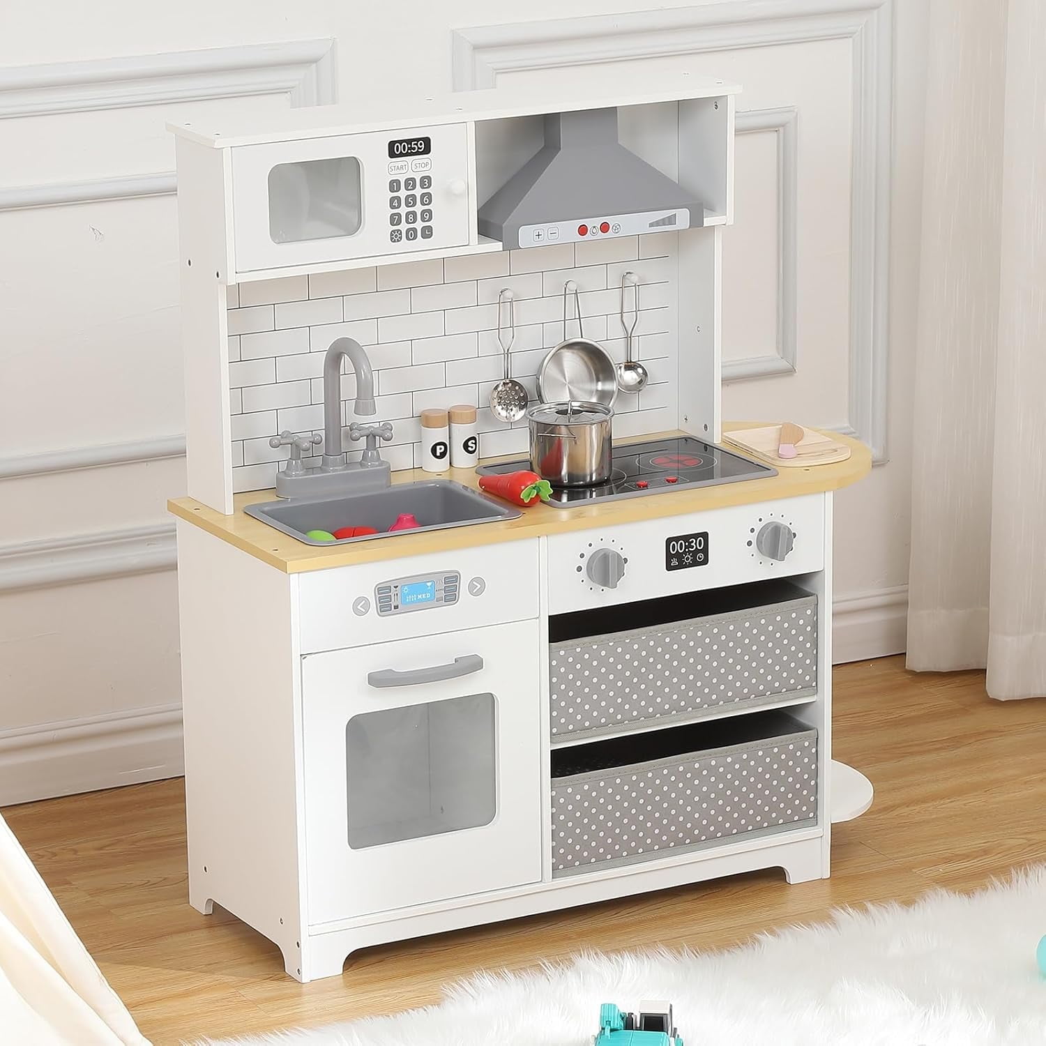 Wooden Play Kitchen for Kids - Innovative Corner Design, Realistic ...