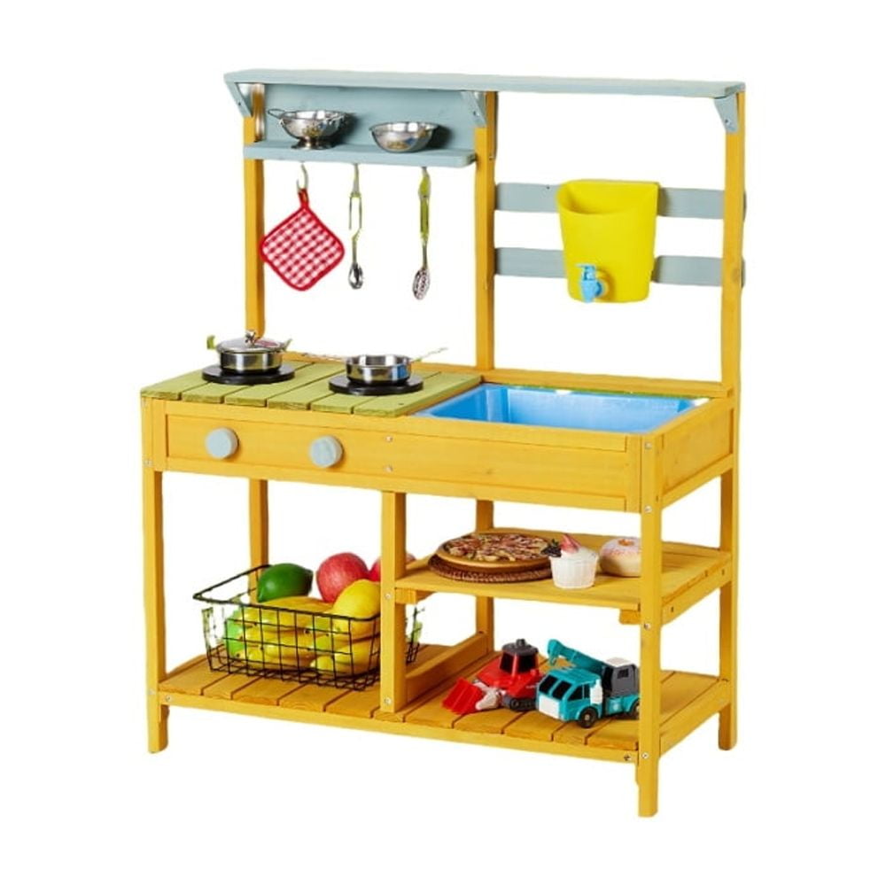 Wooden Play Kitchen, Kids Mud Kitchen Outdoor Toddler Play Kitchen with ...