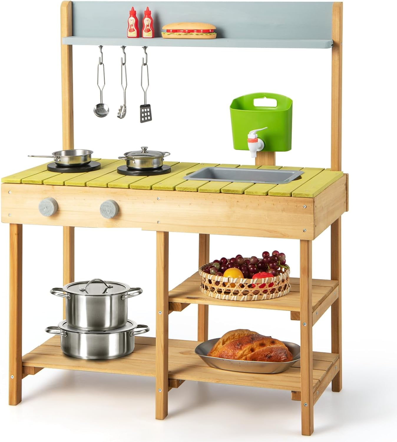 Outdoor Mud Kitchen for Kids with Removable Sink & Faucet - Wooden ...