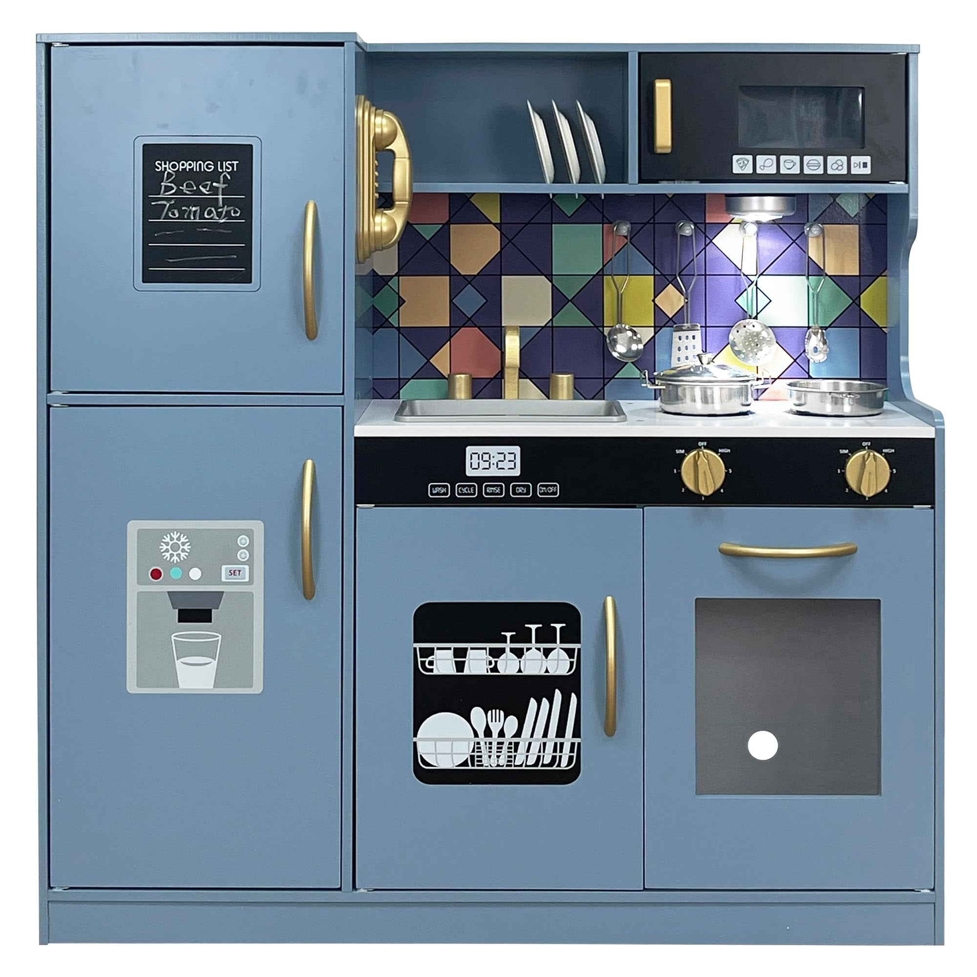 Wooden Play Kitchen Toy Set With Light, Kids Children Pretend Toy ...