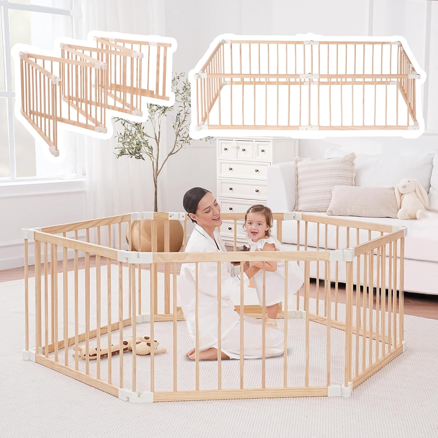 Wooden Playpen & Play Yards for Babies and Toddlers, 64 * 32inch ...