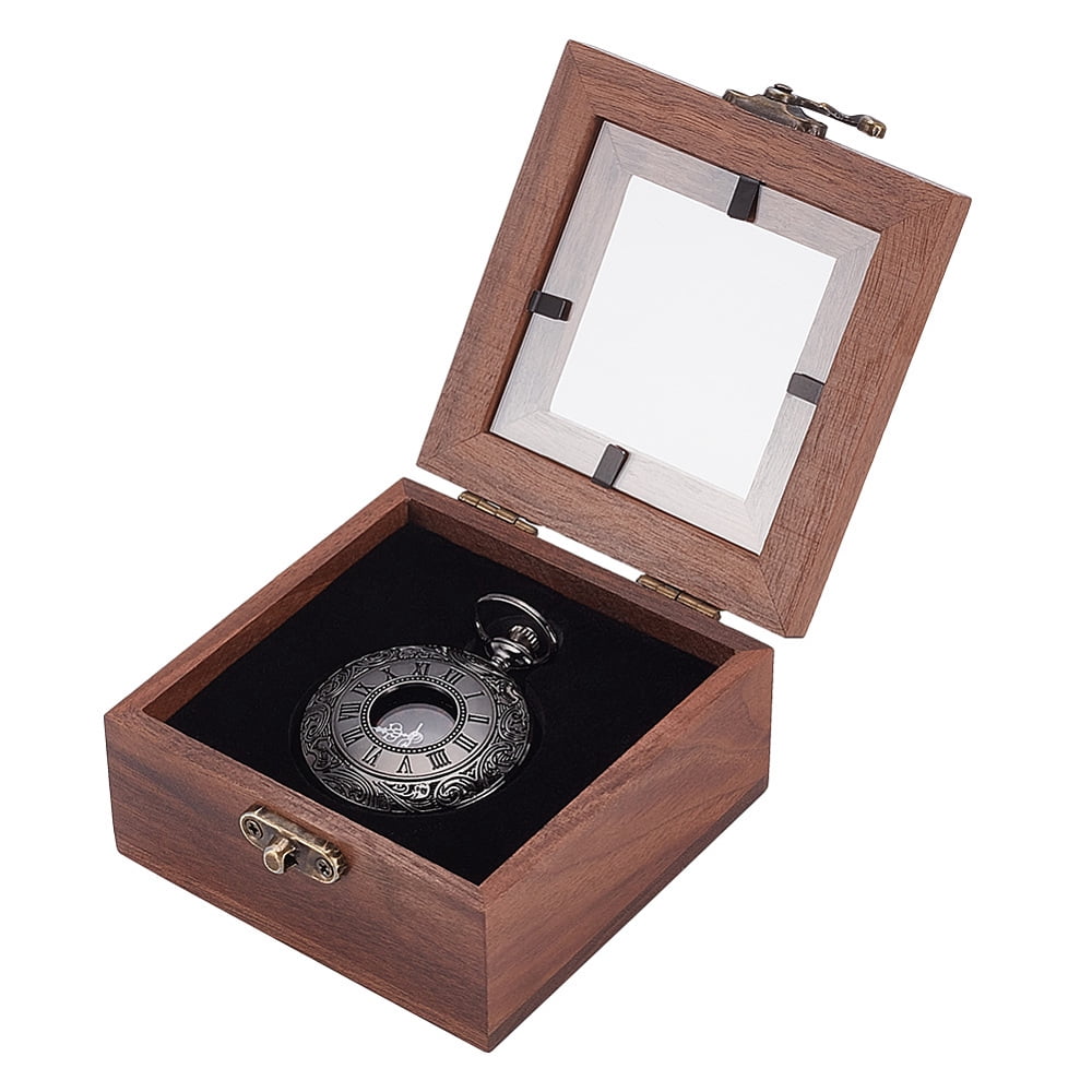 Wooden Pocket Watch Display Case Single Watch Gift Box with Clear ...
