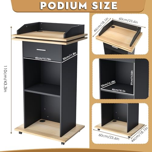 Wooden Podium with Large 3 Levels of Storage, Modern Wood Podium with ...