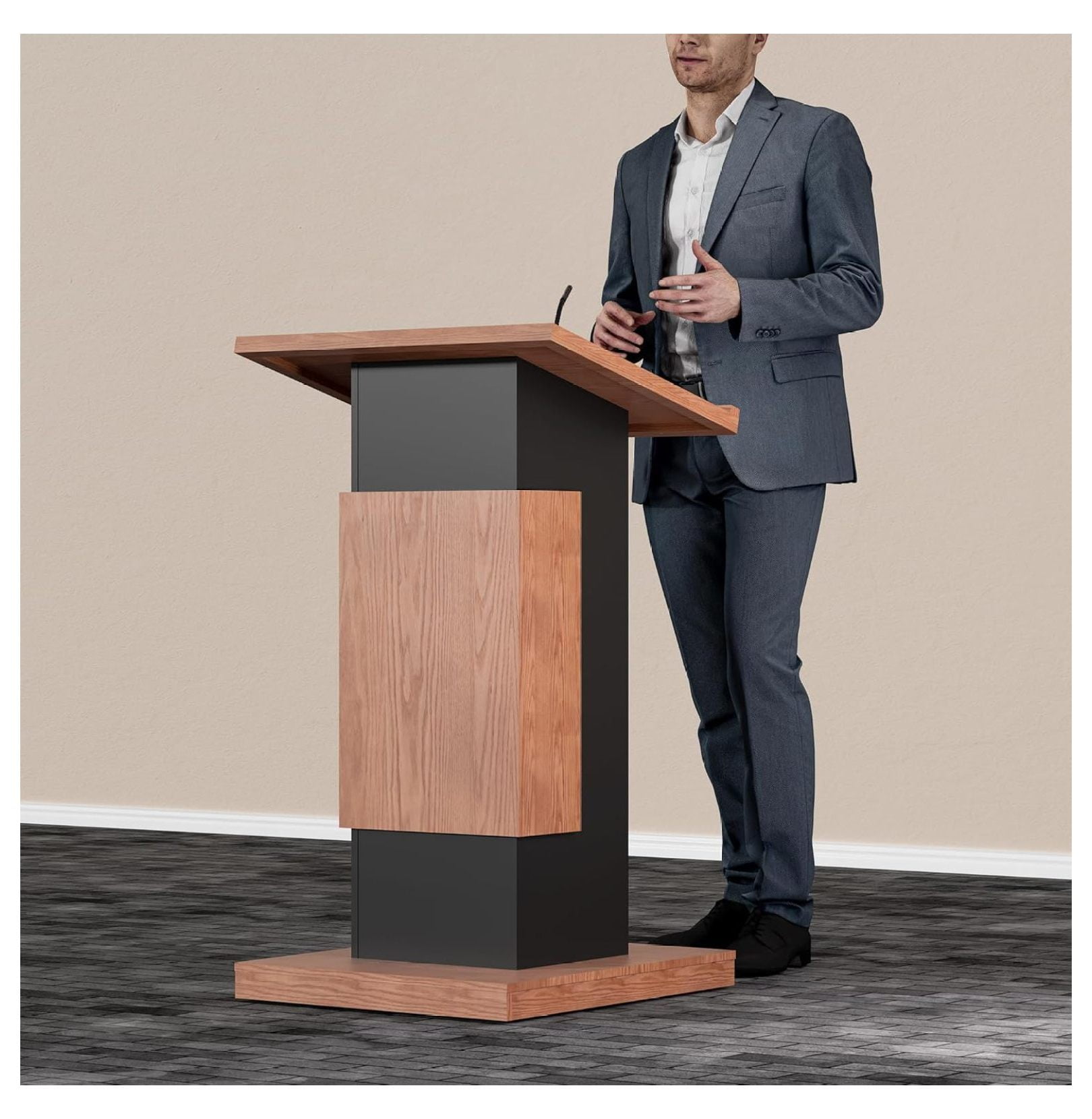 Wooden Podium Stand with Locking Wheels, Mobile Podium Table with Large ...