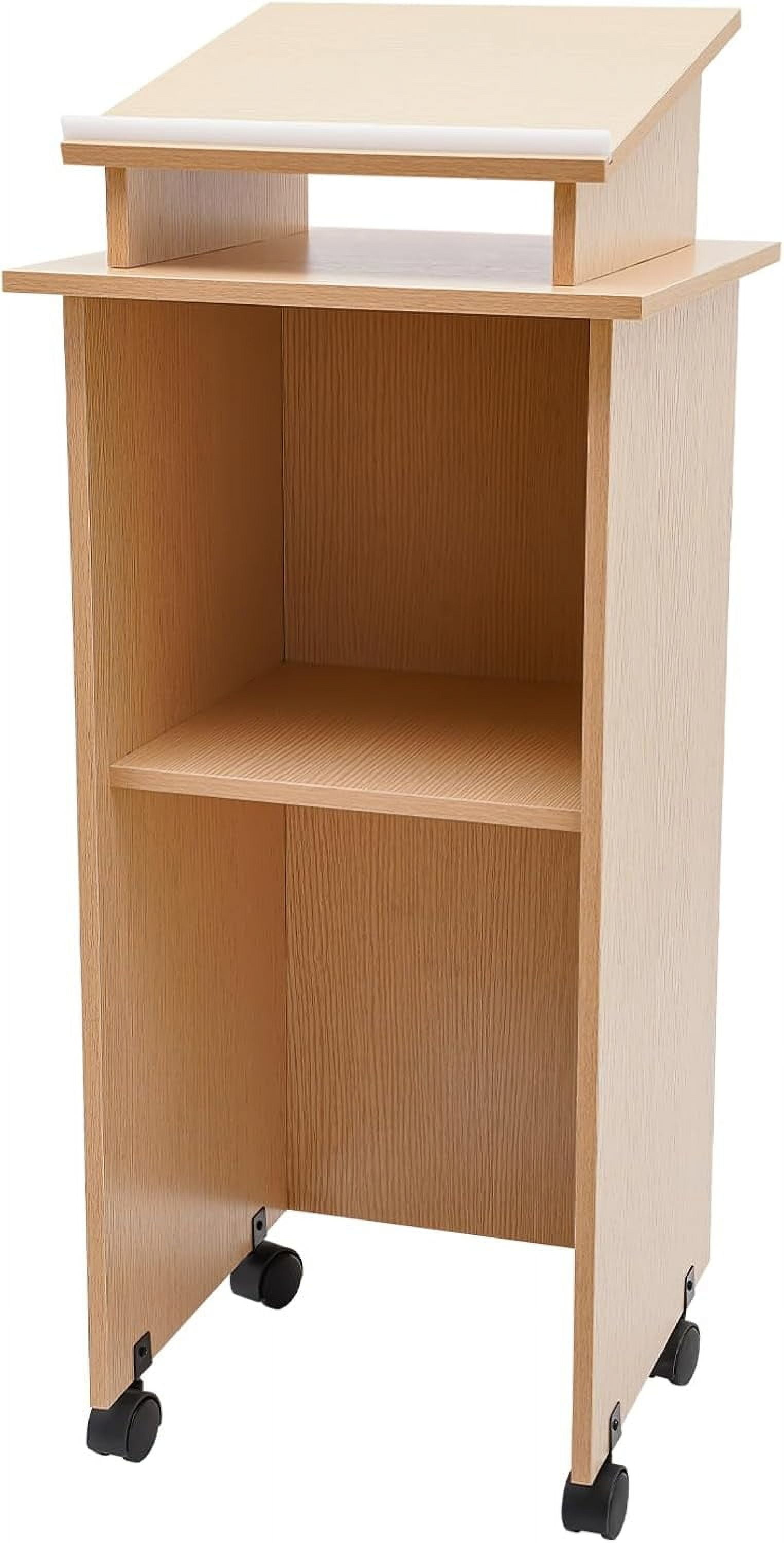 Wooden Podium Stand Mobile Teacher Lectern with Storage Space Portable ...
