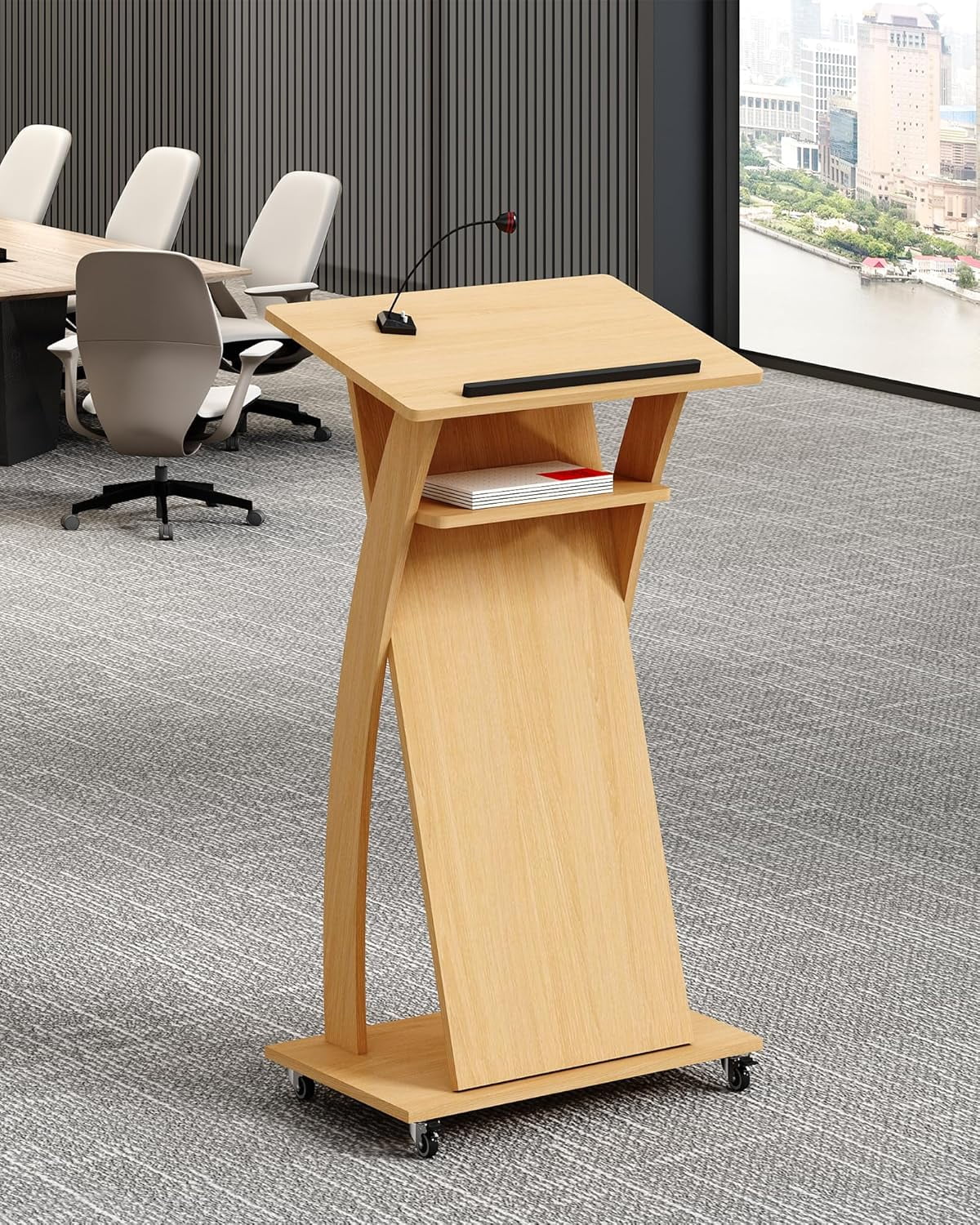 Wooden Podium Stand Wheeled Lectern Oak Color 16MM Wood Board Elegant ...
