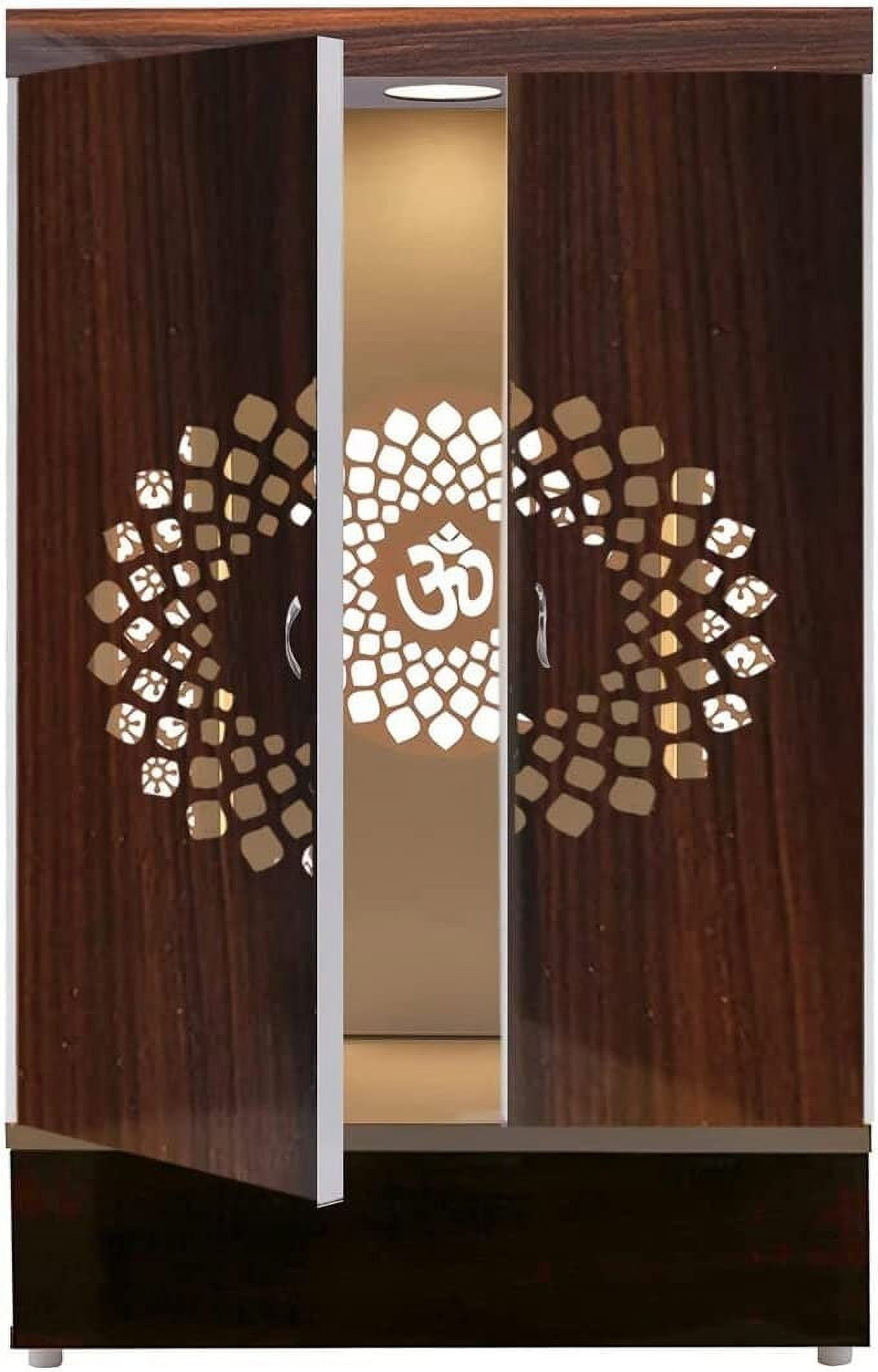 Wooden Pooja Temple With Doors And Storage Cabinets With LED / Mandir ...