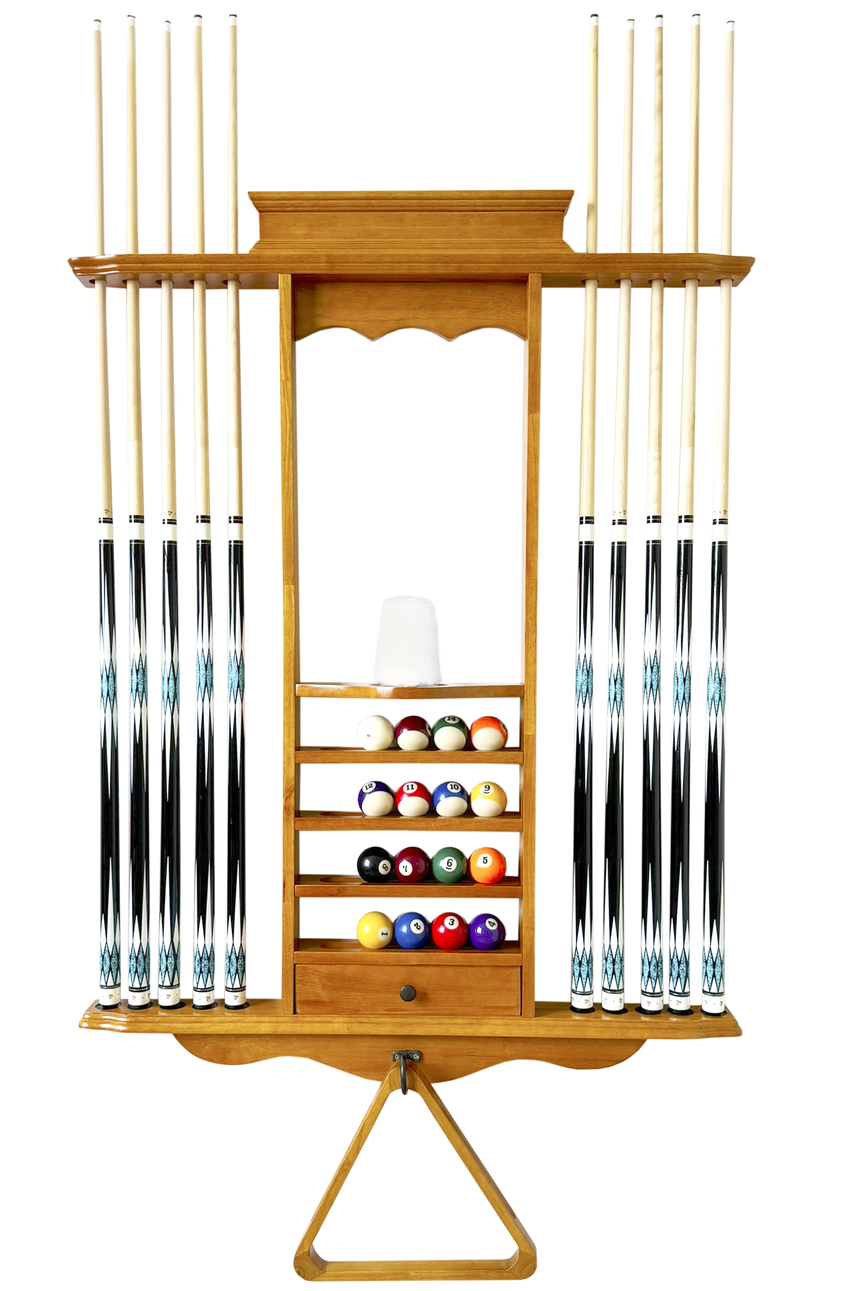 Wooden Pool Stick Holder Wall Mount Hold up to 10 cue sticks and Full ...