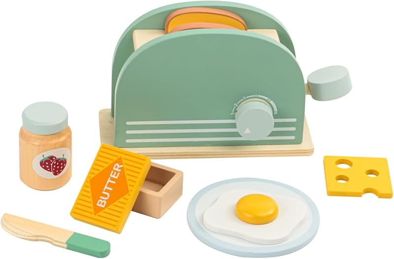 Wooden Pop Up Toaster Toys Play Set for Kids, Bread Maker Toy ...