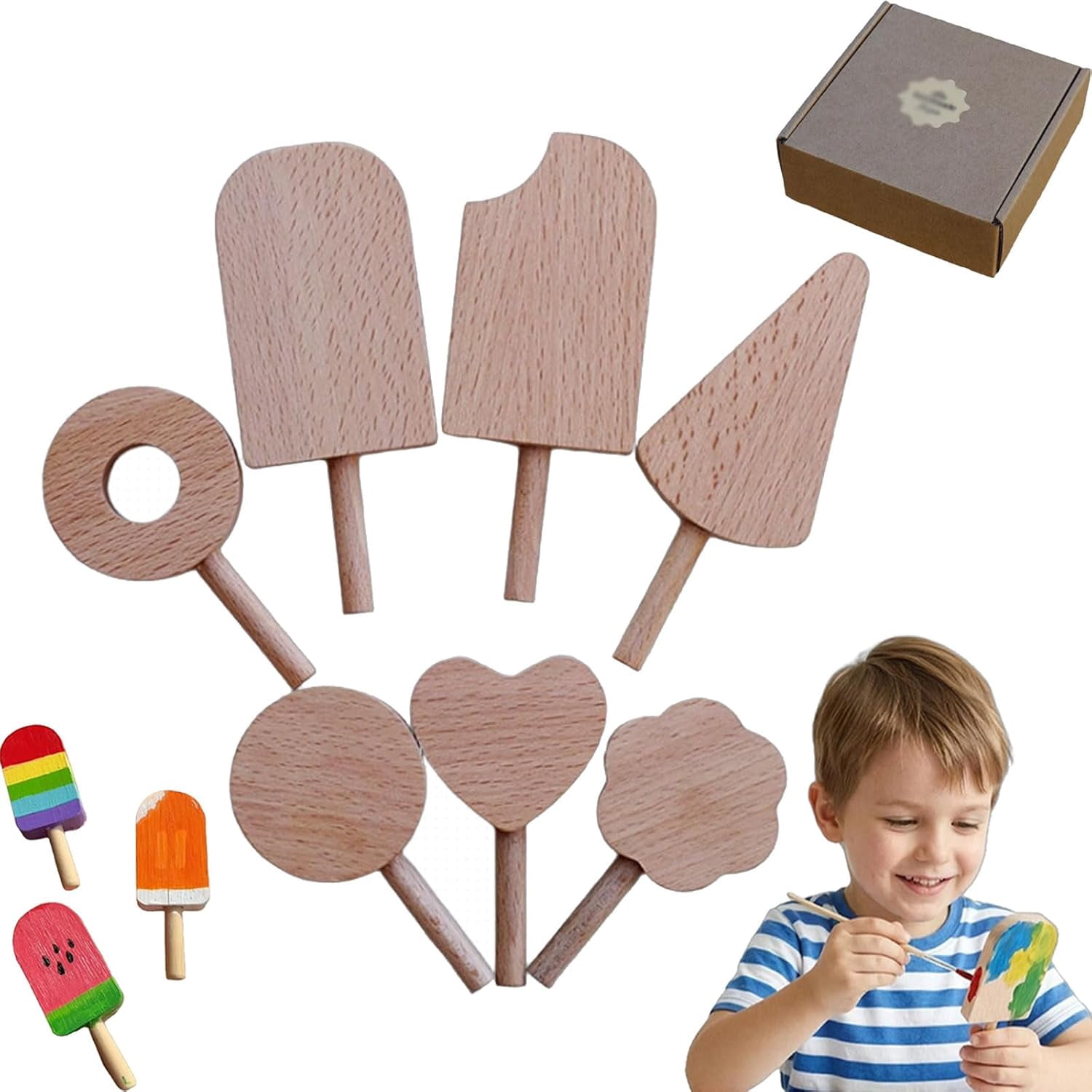 Wooden Popsicles for Crafts Ready to Paint Pine Wood Ice Cream Cutouts ...