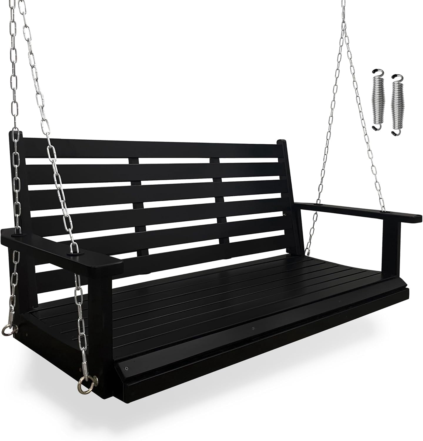 Wooden Porch Swing 2-Seater, Ergonomic Seat, Outdoor Patio Garden Bench ...