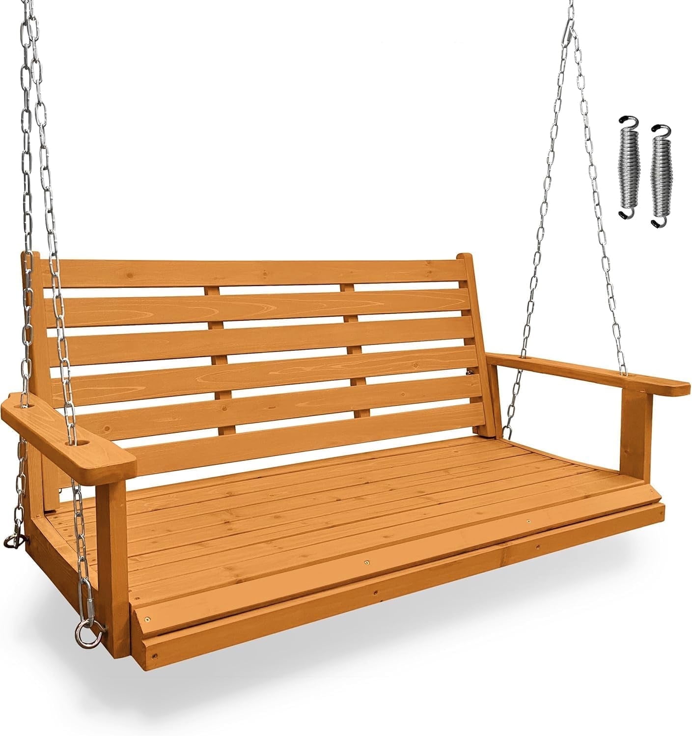 Wooden Porch Swing 2-Seater, Ergonomic Seat, Outdoor Patio Garden Bench ...