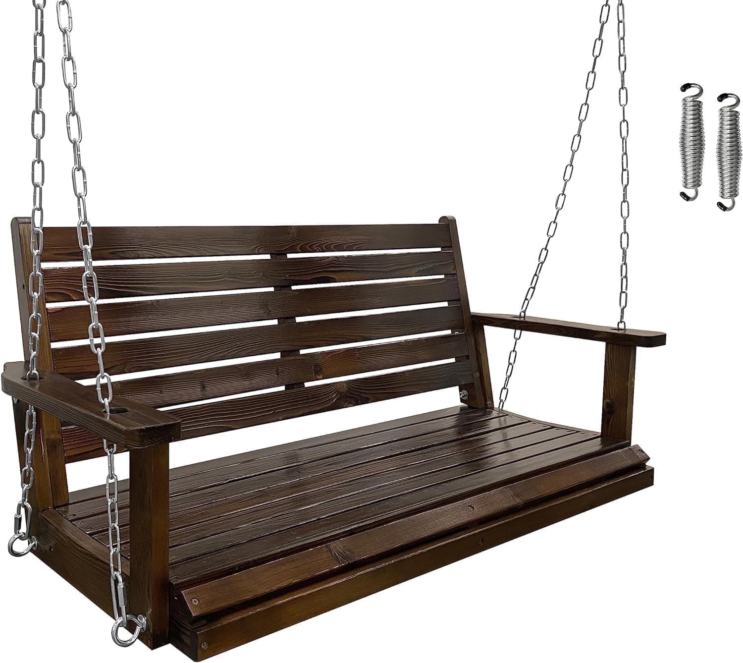 Home Shark 4 ft. Wood Porch Swing with Ergonomic Seat, Heavy Duty 880 ...