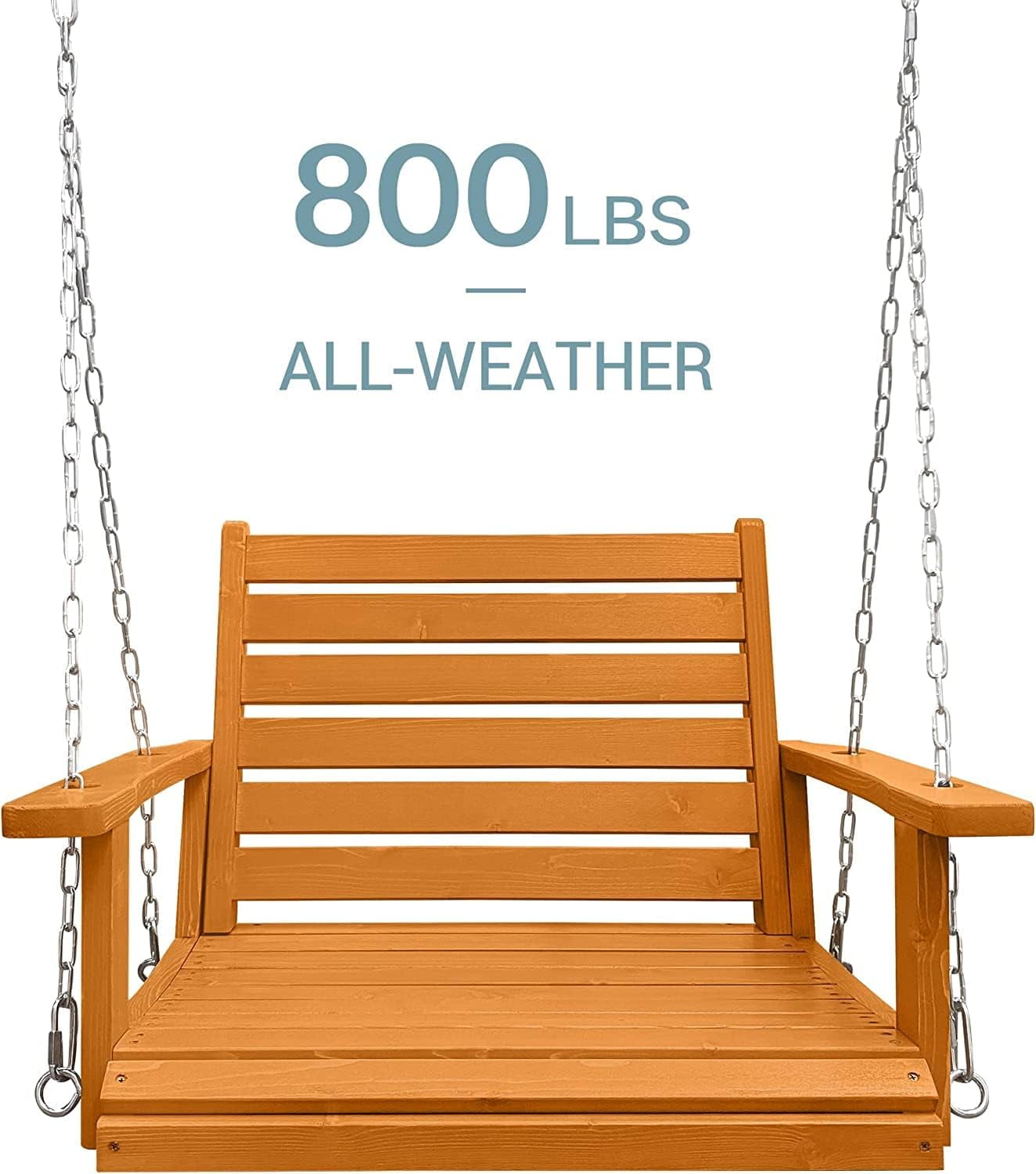 Home Shark Wooden Single Person Porch Swing with Adjustable Chains, for ...