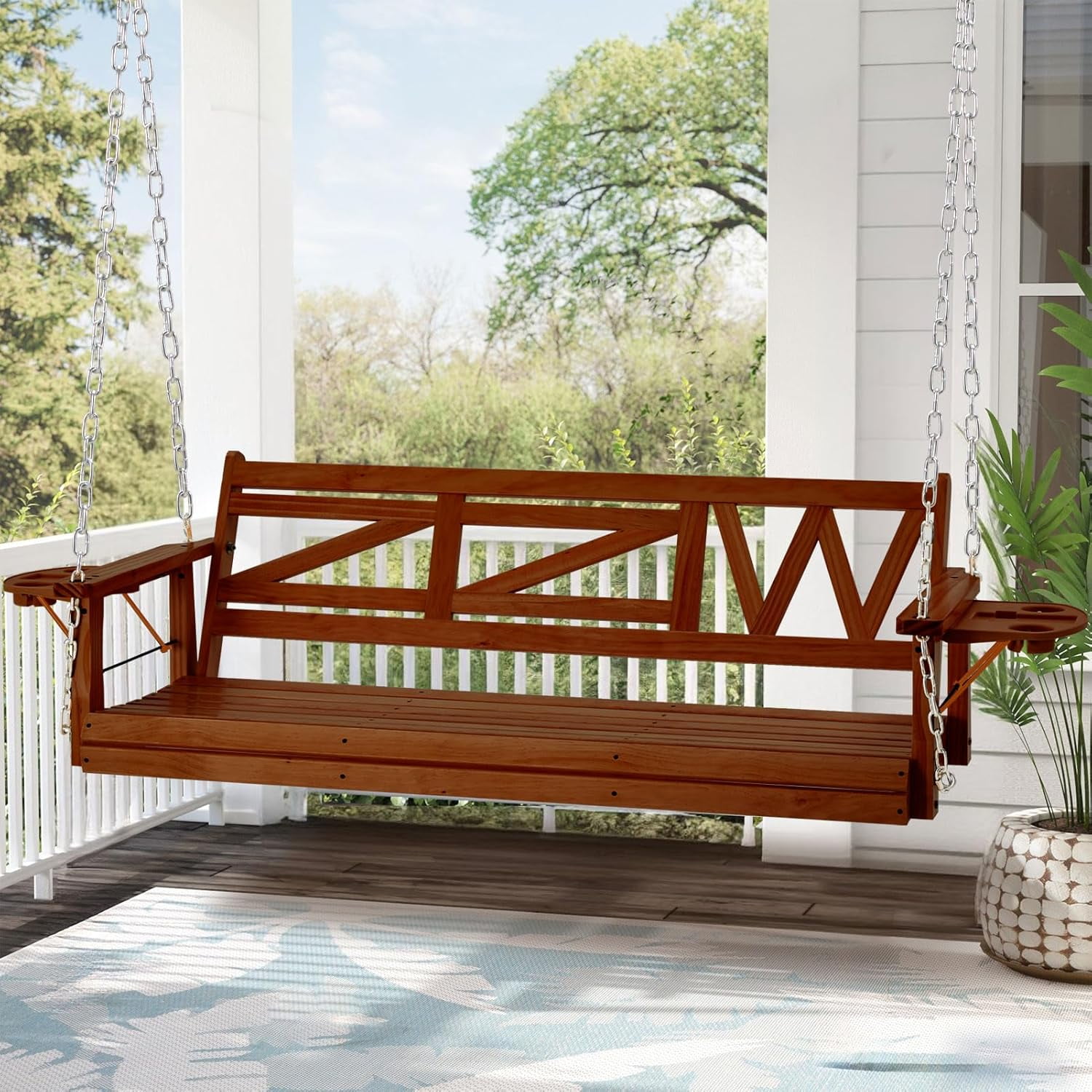 Wooden Porch Swing Heavy Duty 800 LBS Outdoor Patio Swing Bench for ...