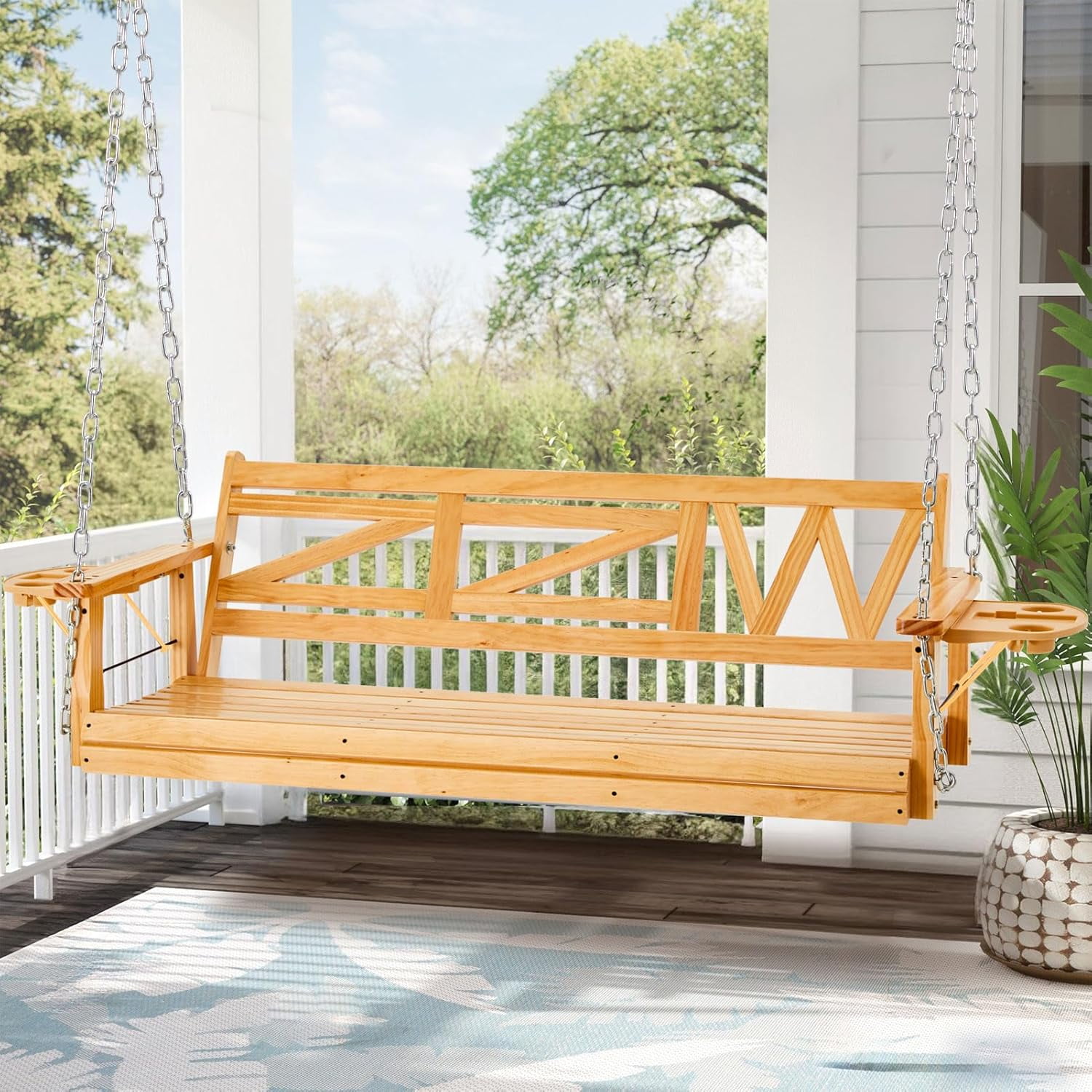 Wooden Porch Swing Heavy Duty 800 LBS Outdoor Patio Swing Bench for ...