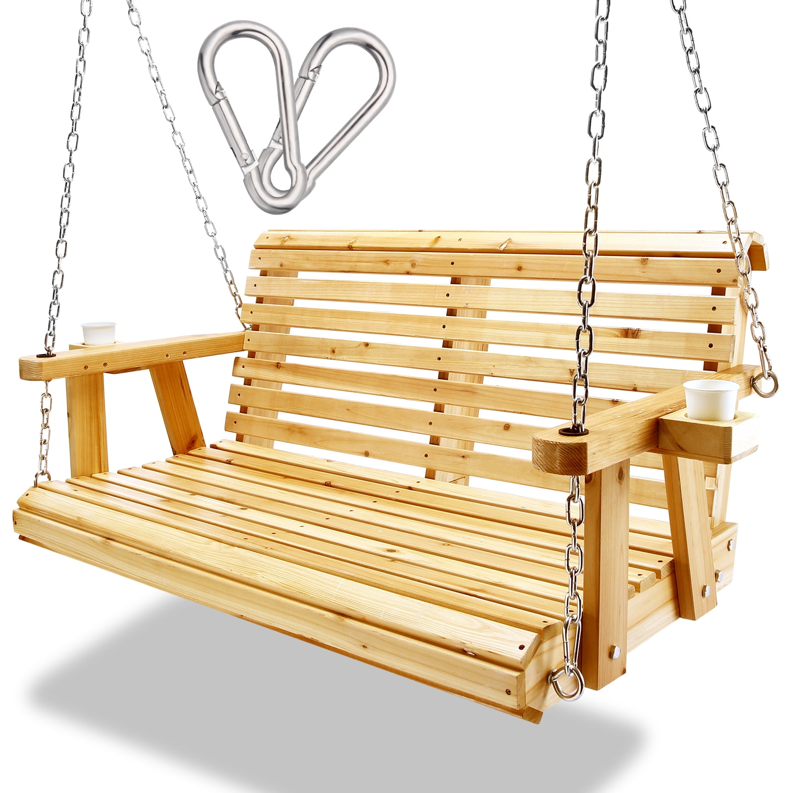 Wooden Porch Swing with Hanging Chain,2-Seater Patio Swing Chair with ...