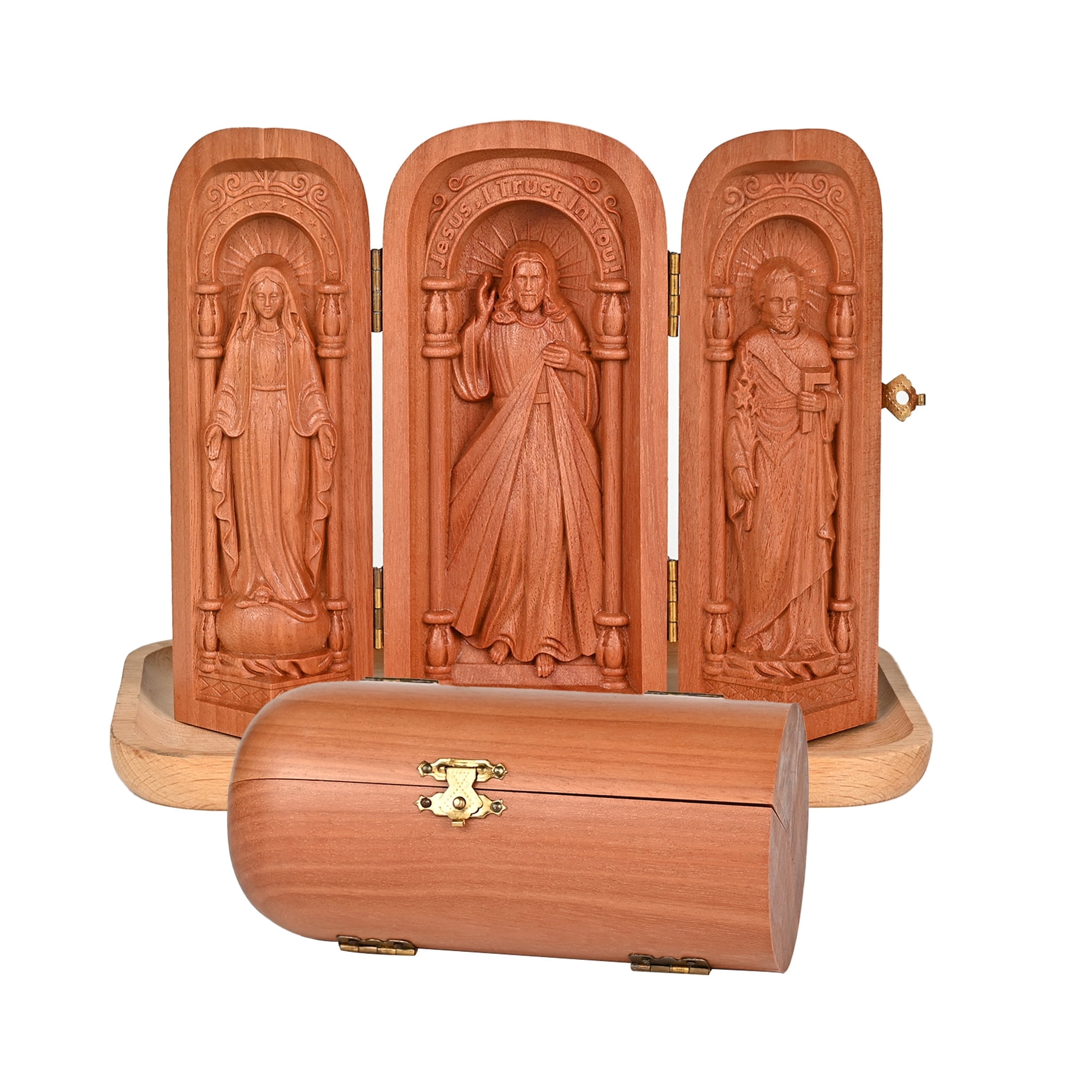 Wooden Portable Altar - Statue of Jesus, Virgin Mary and Joseph ...