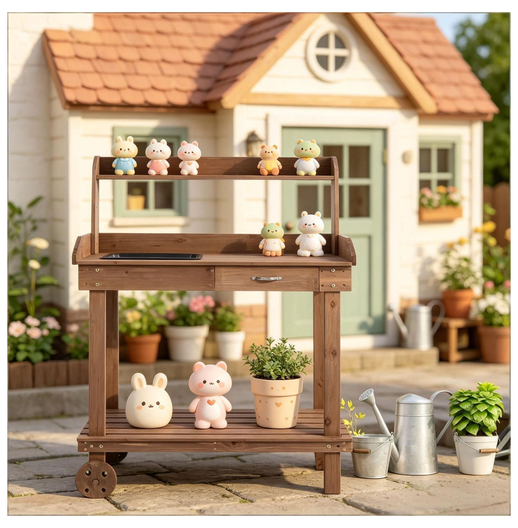 Wooden Potting Bench Garden Work Table - 36 Inch Brown with Sink ...
