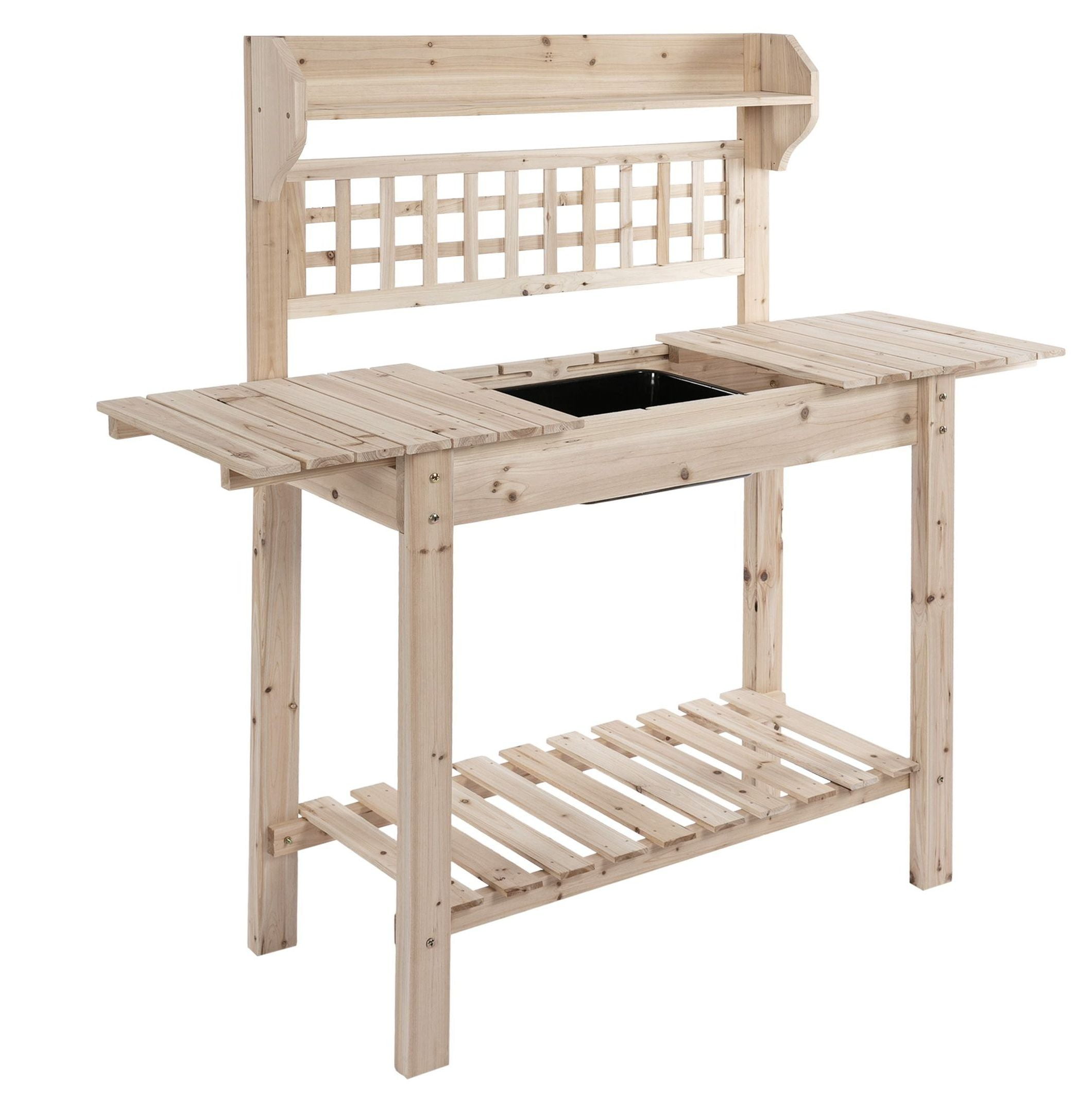 Wooden Potting Bench Garden Work Table with Storage - Natural Finish ...