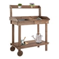 Wooden Potting Bench Outdoor Work Table with Wheels & Sink - 36 ...