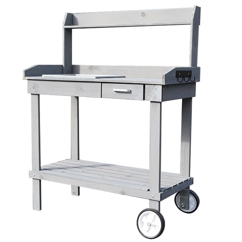 Wooden Potting Bench Work Table，Outdoor Solid Wood Storage and ...