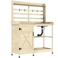 Wooden Potting Bench with Storage, Outdoor Garden Workstation, Sink ...