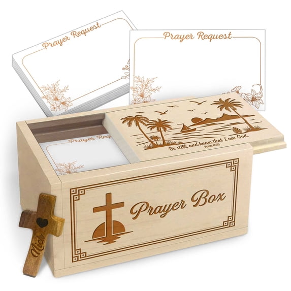 Wooden Prayer Box with 100 Blank Prayer Cards and Handheld Comfort ...