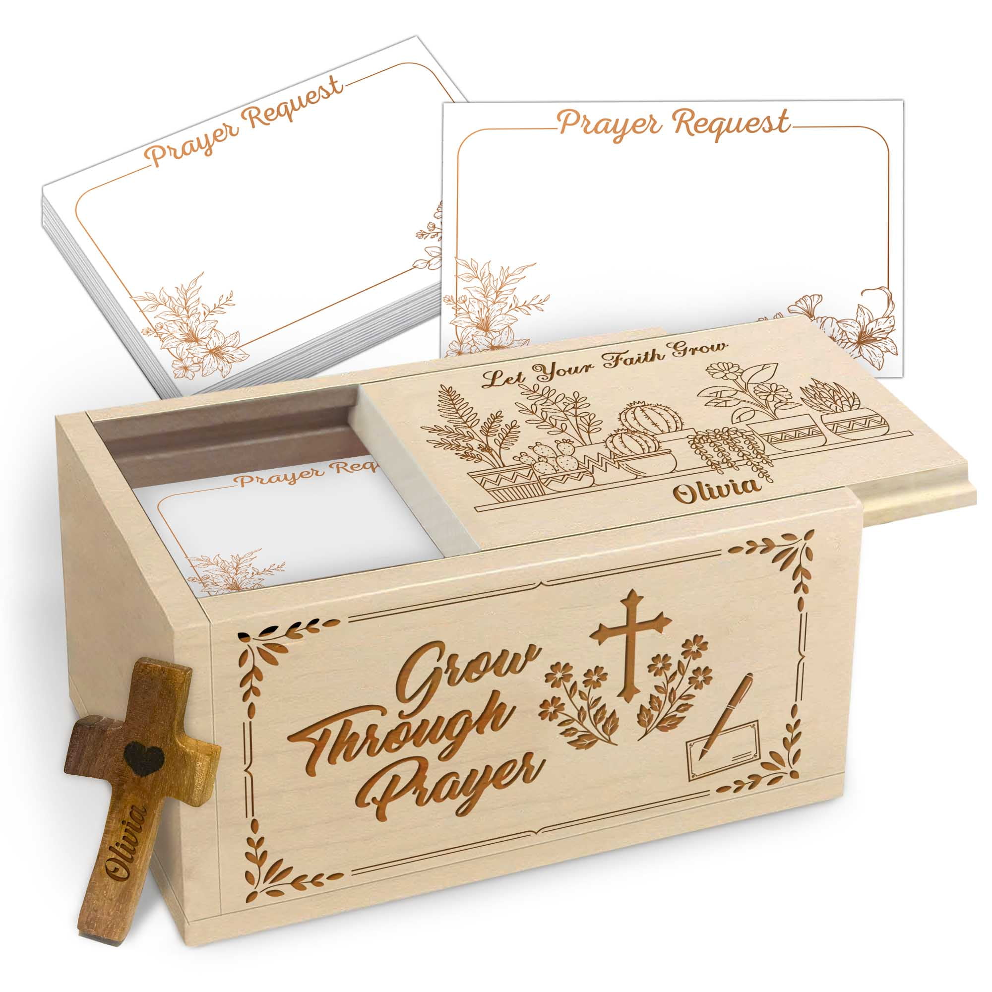 Wooden Prayer Box with 100 Prayer Request Cards and Handheld Comfort ...