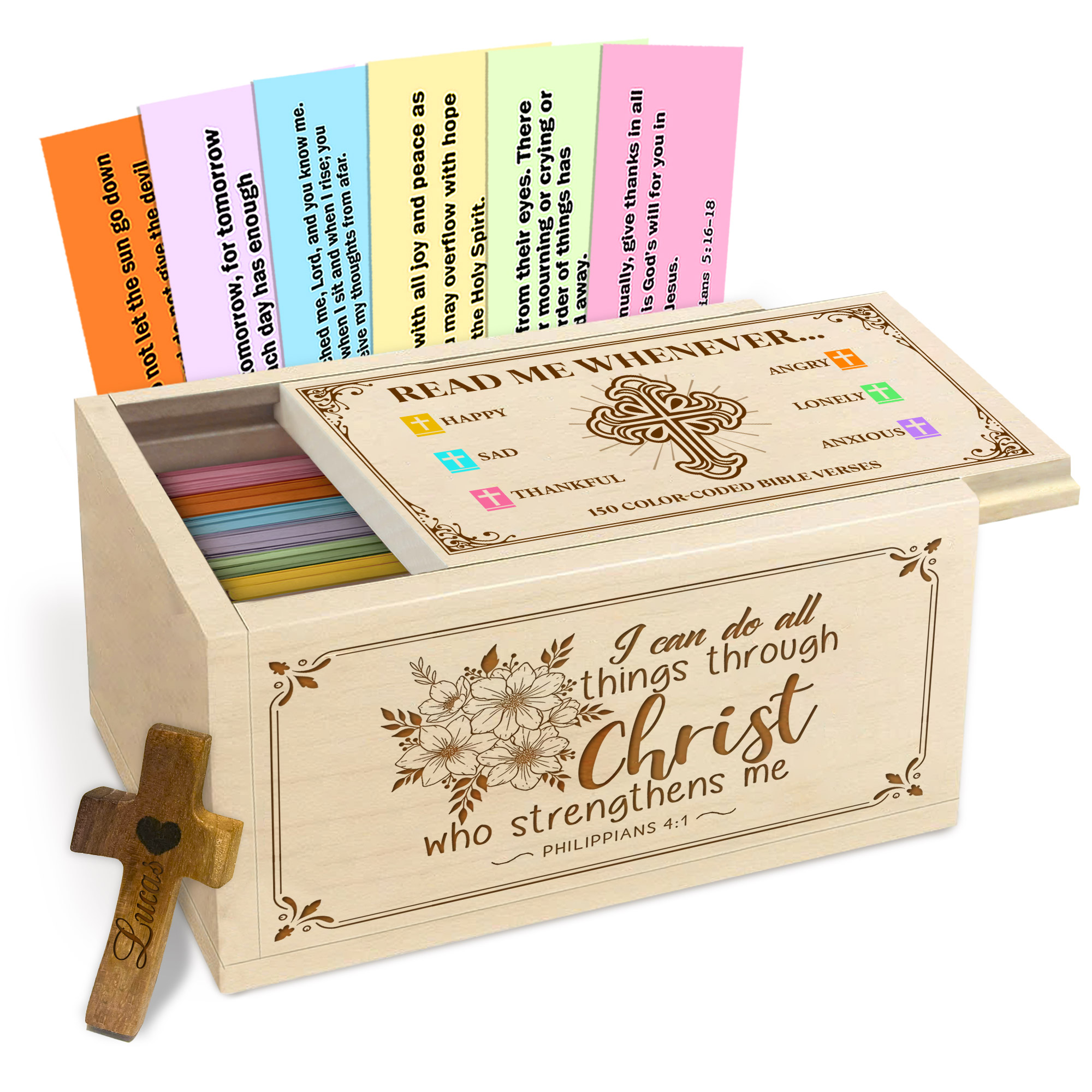 Wooden Prayer Box with Bible Verses, Maple Wood Christian Faith with ...