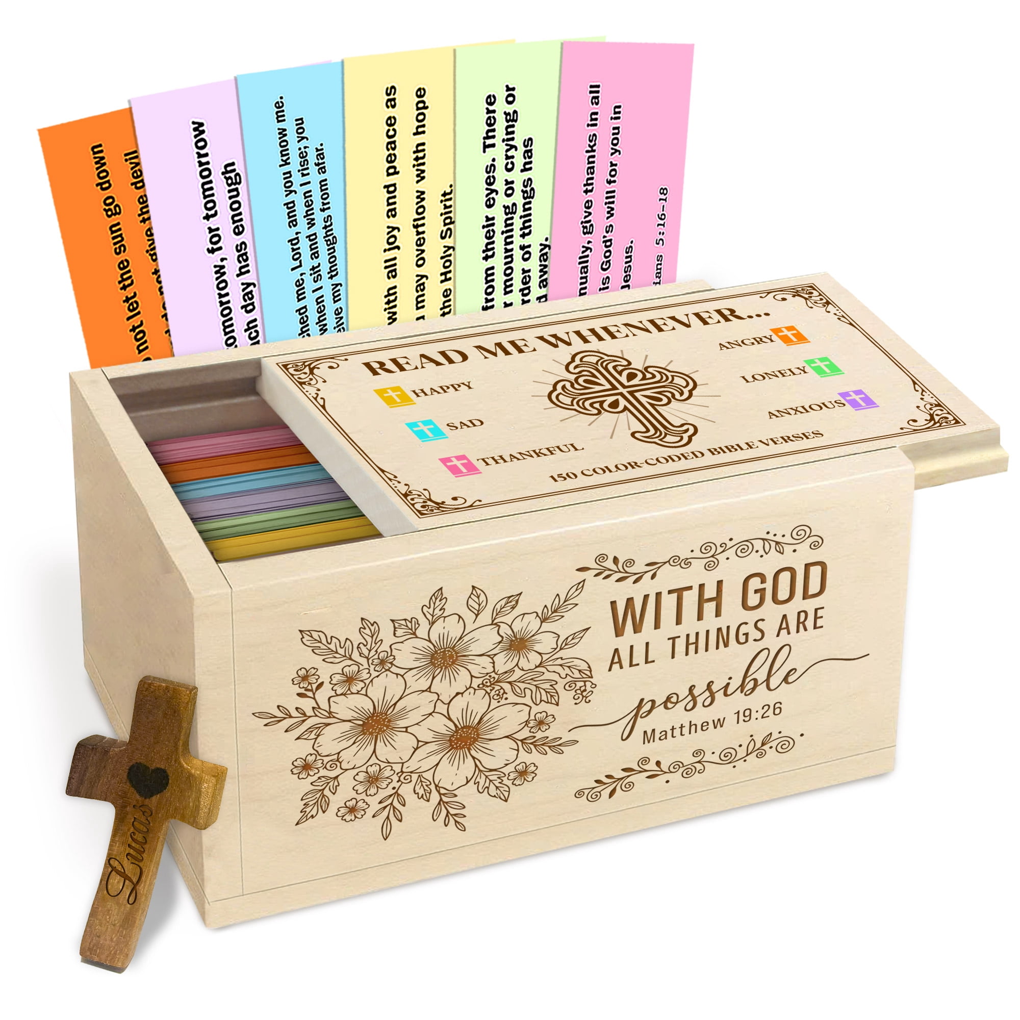 Wooden Prayer Box with Bible Verses, Maple Wood Faith Keepsake Box with ...