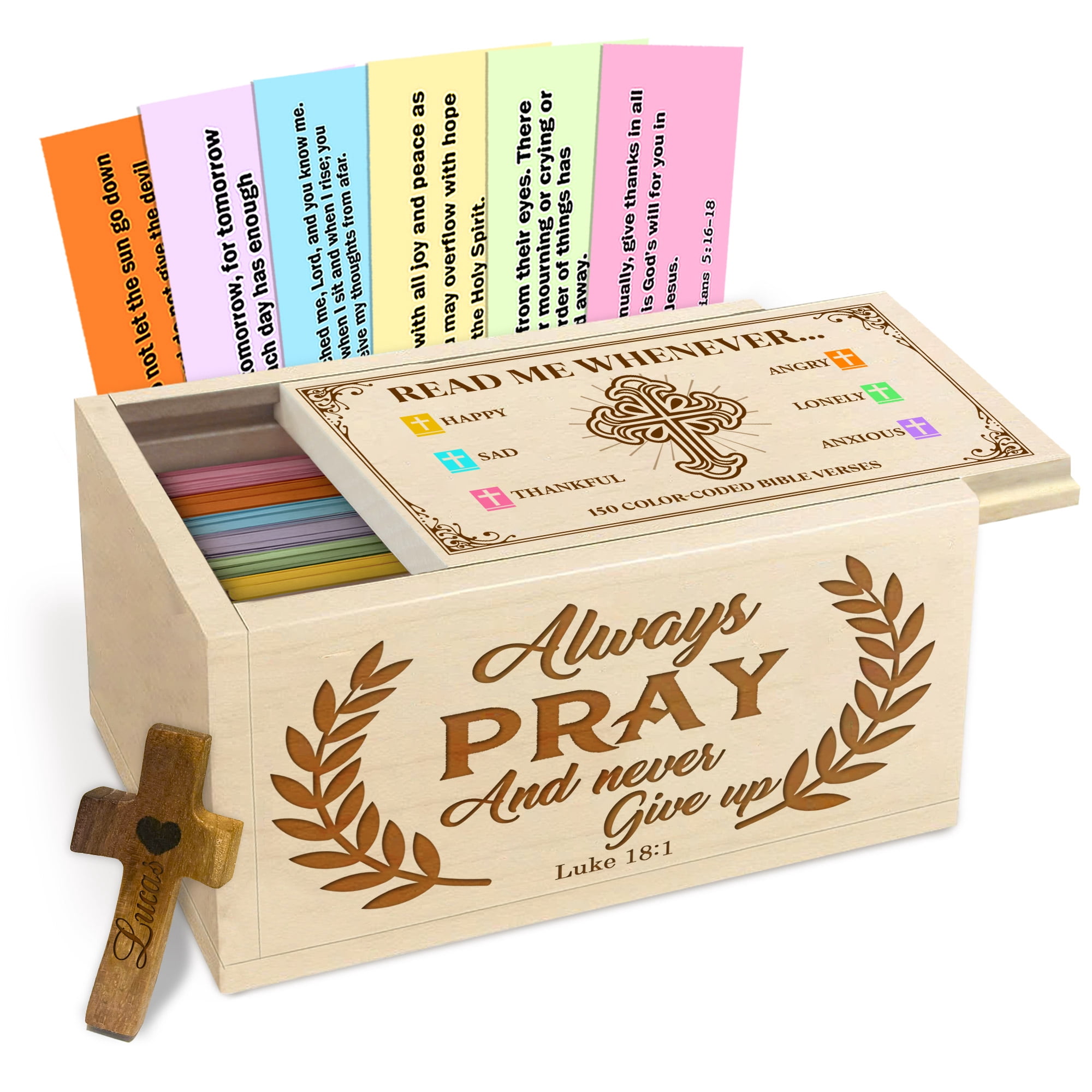 Wooden Prayer Box with Bible Verses, Maple Wood Faith Keepsake Box with ...