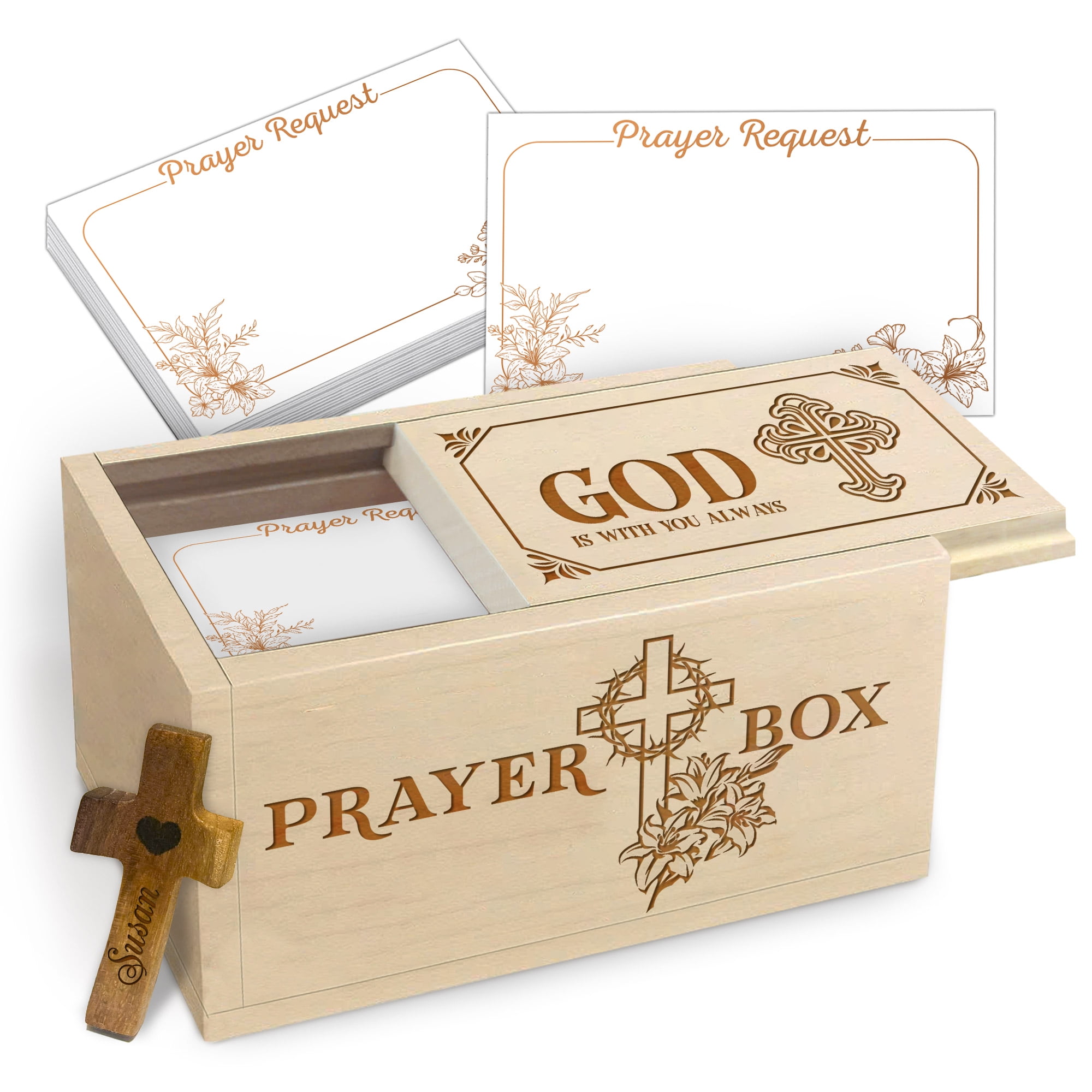 Wooden Prayer Box with Cross Design, Maple Wood Faith Keepsake Box with ...