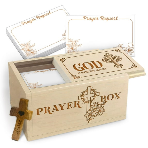 Wooden Prayer Box with Cross Design, Maple Wood Faith Keepsake Box with ...