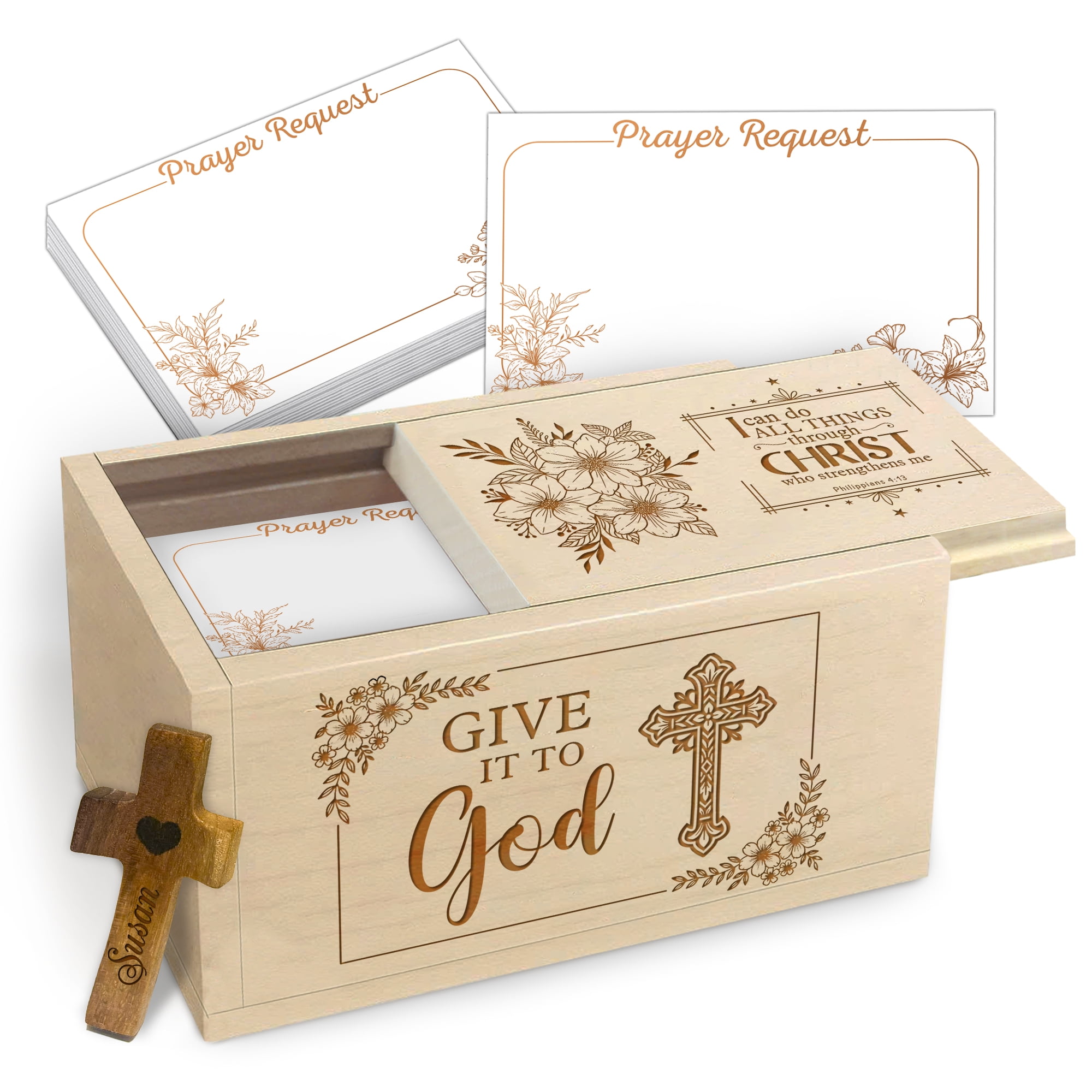 Wooden Prayer Box with Engraved Front and Inspirational Printed Lid ...