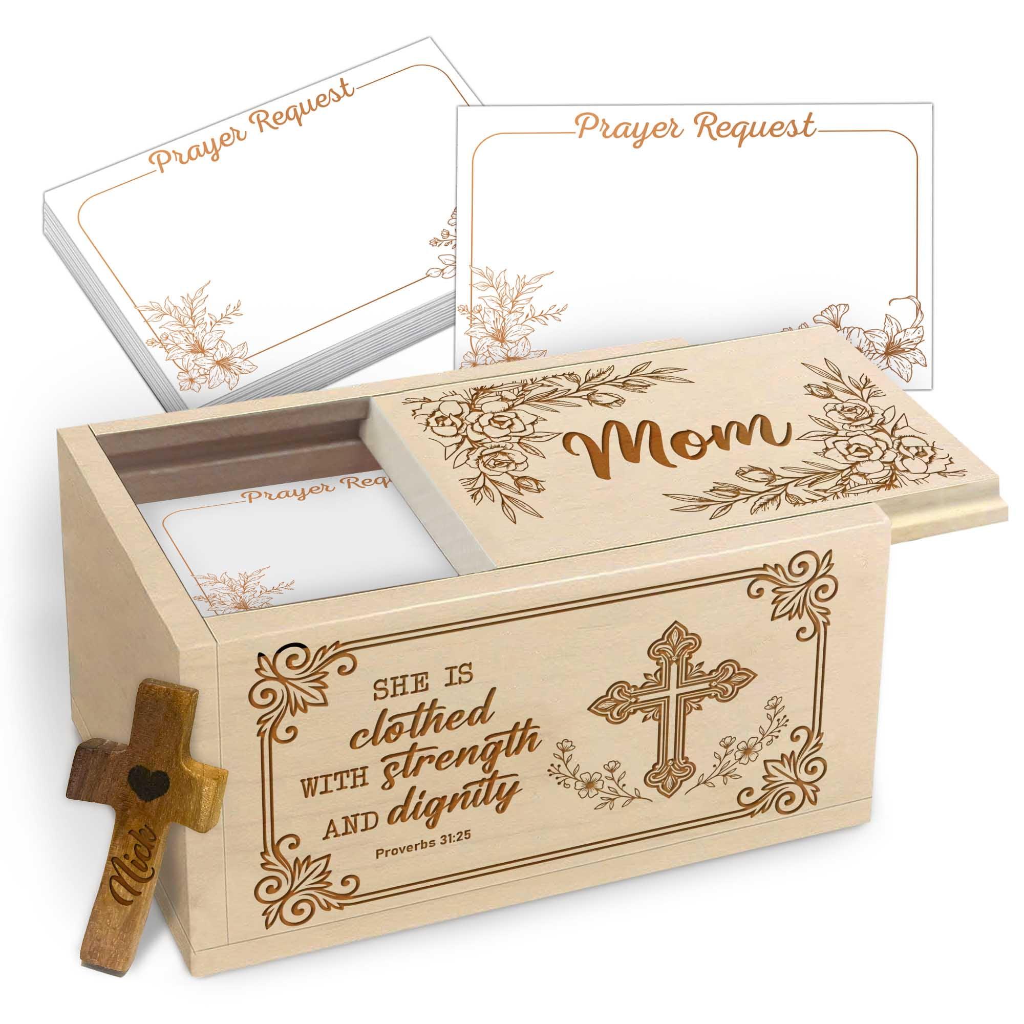 Wooden Prayer Box for Mom, Maple Wood Faith Keepsake Box with Prayer ...