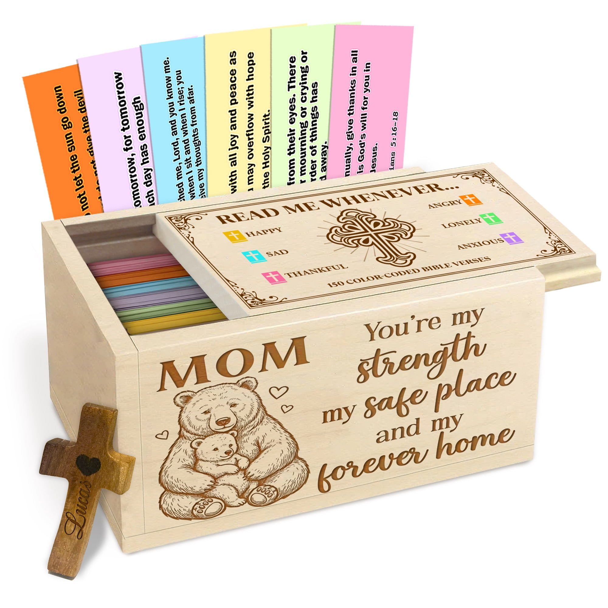 Wooden Prayer Box for Mom, Maple Wood Keepsake Box with Inspirational ...