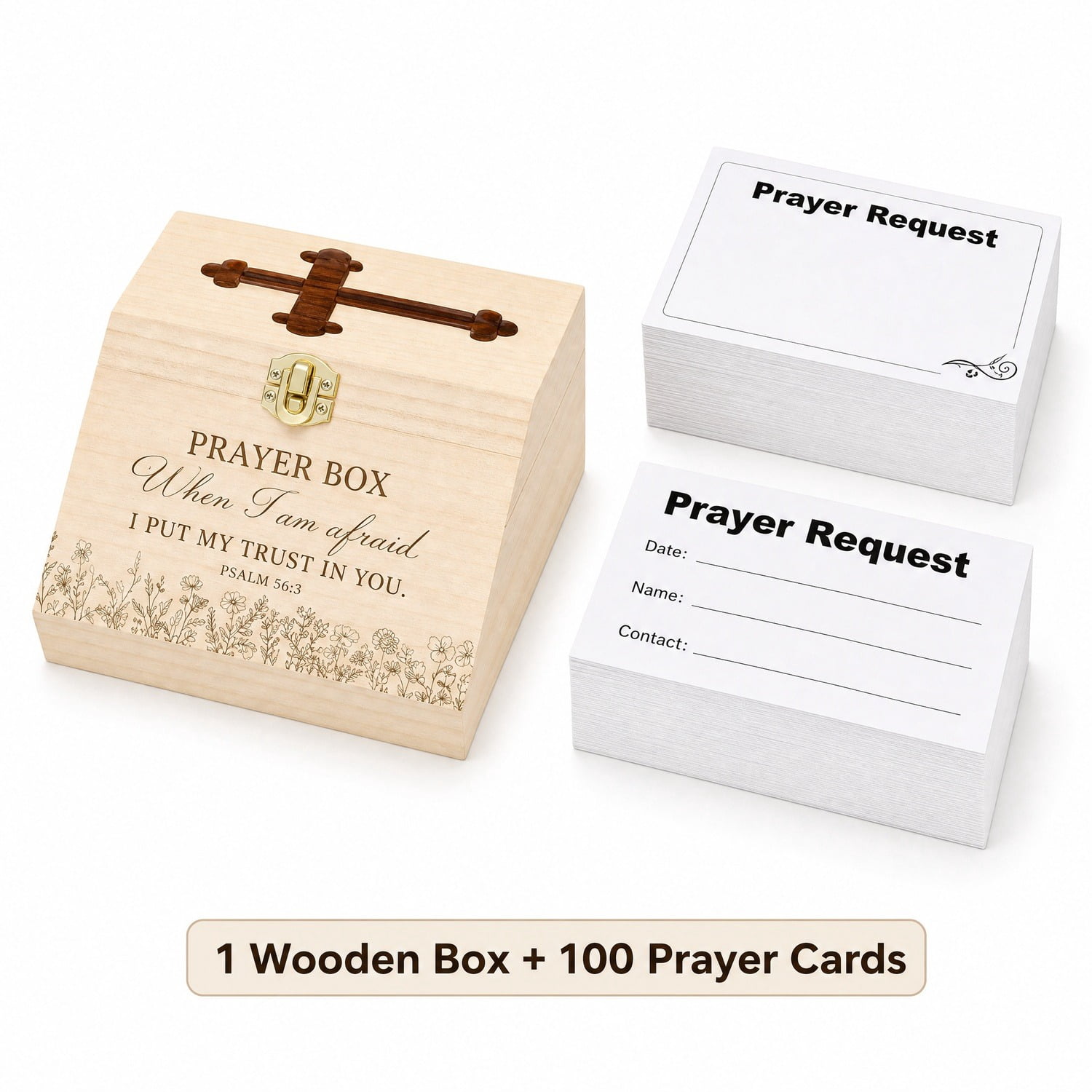 Wooden Prayer Box Set 6.3 x 4.3 x 4 Inch with 100 Prayer Cards Vintage ...