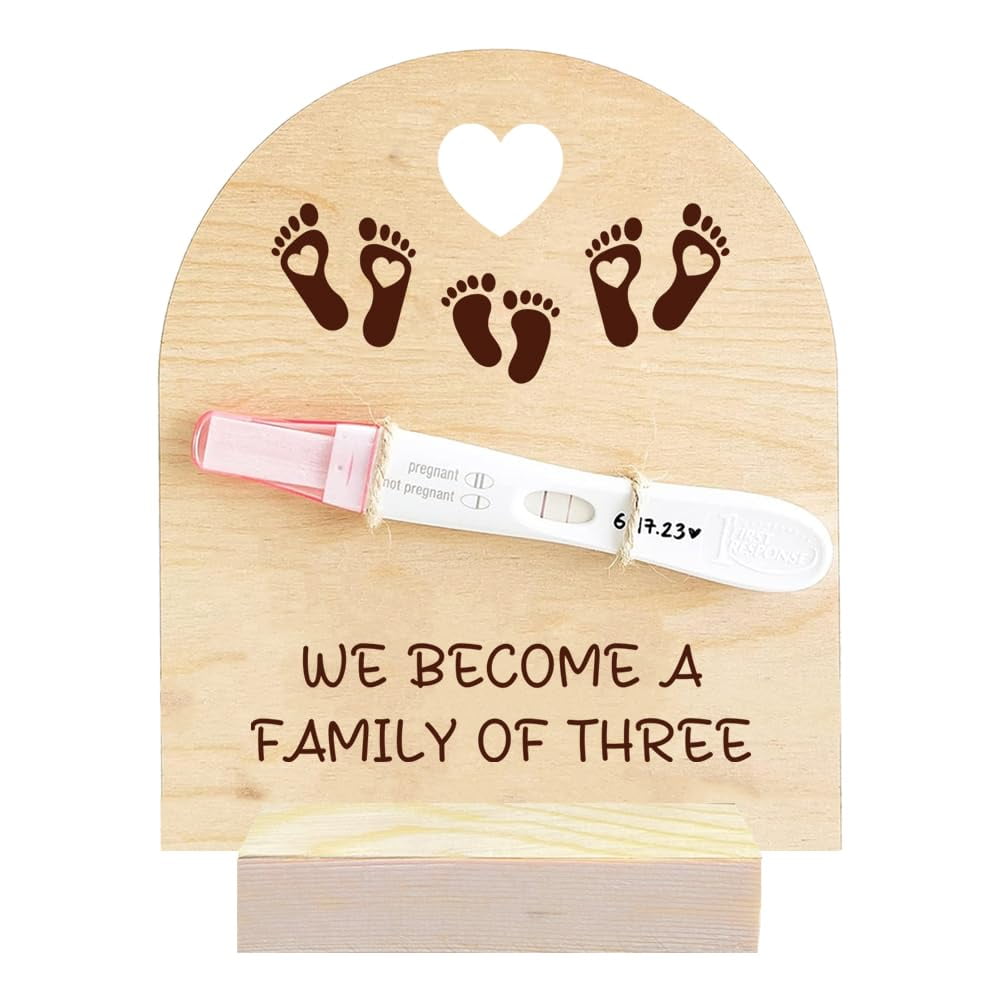 Wooden Pregnancy Announcement for Dad Footprint&Heart Pregnancy Test ...