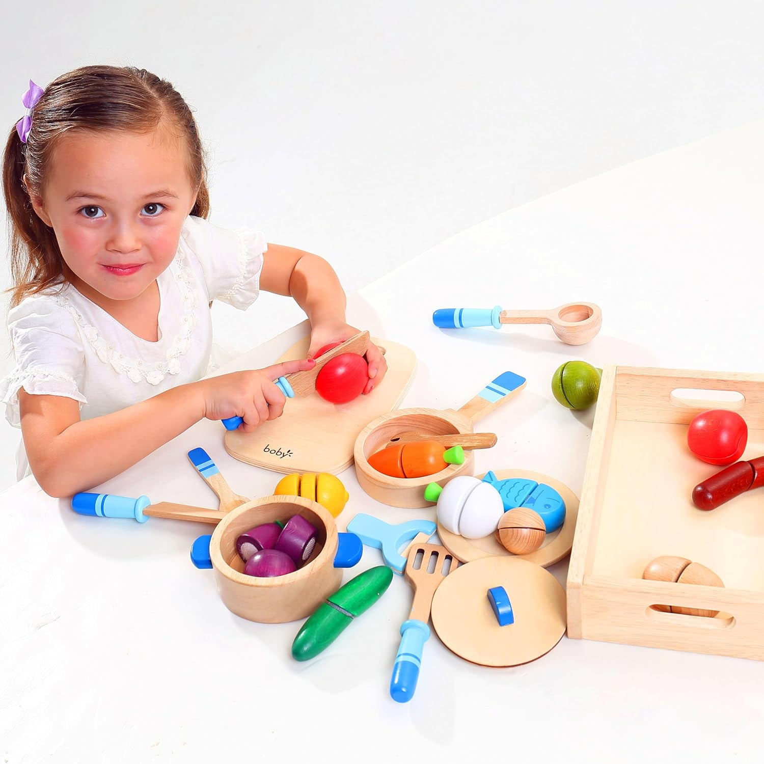 Wooden Pretend Foods Set for Kids Kitchen Montessori Cutting Toy with ...