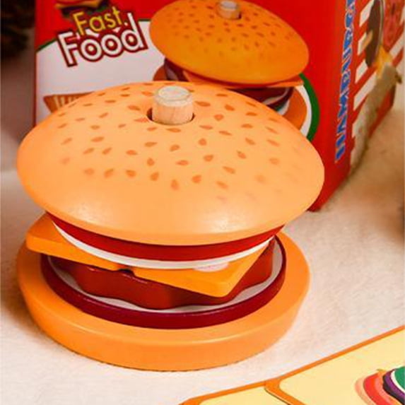 Wooden Pretend Play Food Set,Detachable Hamburger Sandwich Kitchen Toys ...