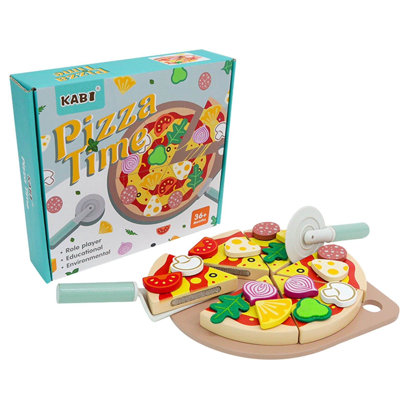 Wooden Pretend Play Set Food Pizza Cutting Toys Pretend Play Kitchen ...